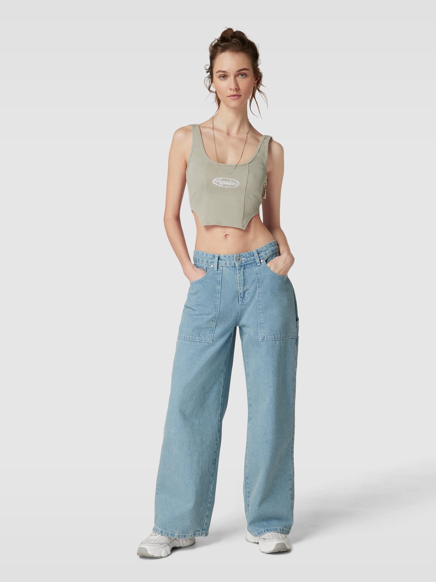 Pegador Korte top met fijnrib, model 'Buena' in lichtgrijs online kopen ...