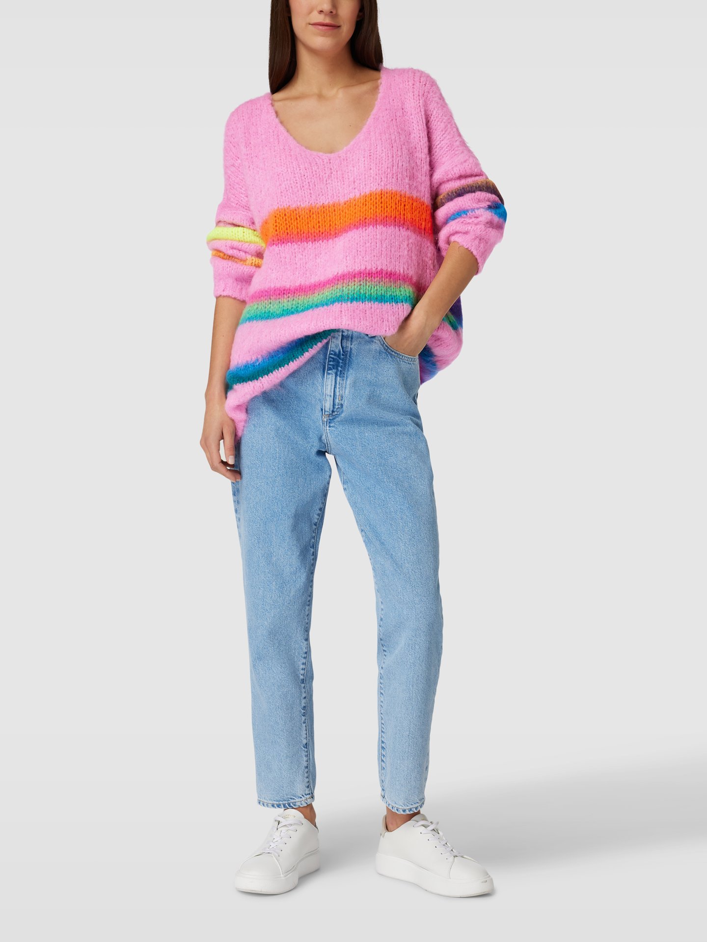 miss goodlife Strickpullover mit Kontraststreifen (pink) online kaufen