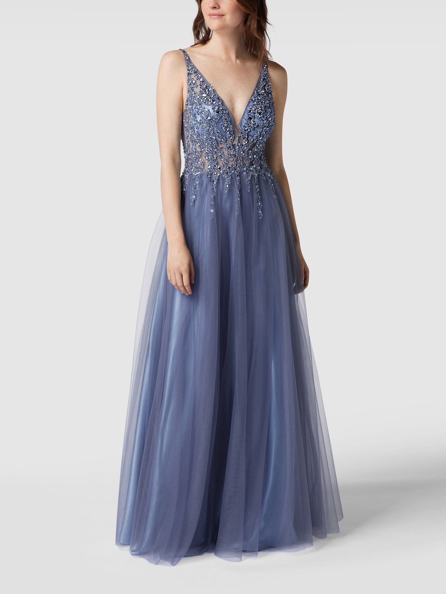 Mascara Abendkleid in Maxilänge aus Tüll (bleu) online kaufen