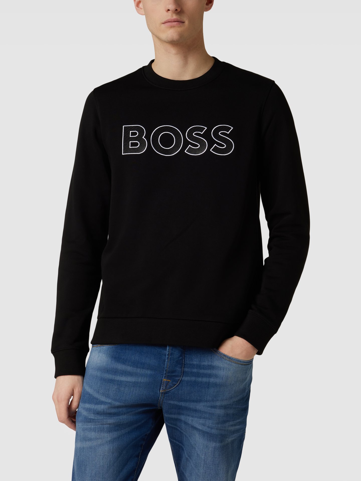 BOSS Green Sweatshirt met labelstitching, model 'Salbo' in zwart online ...