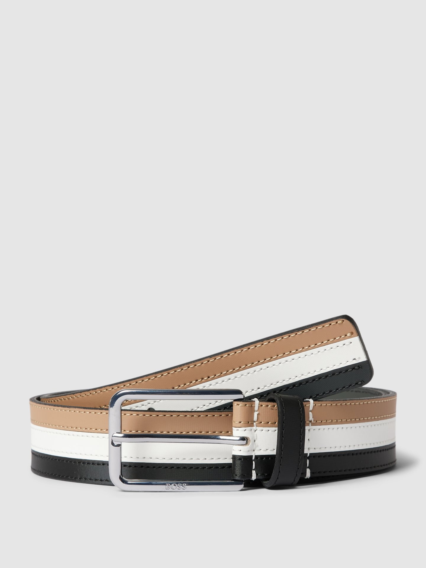 BOSS Leren riem met streepmotief, model 'Calis' in beige online kopen | P&C