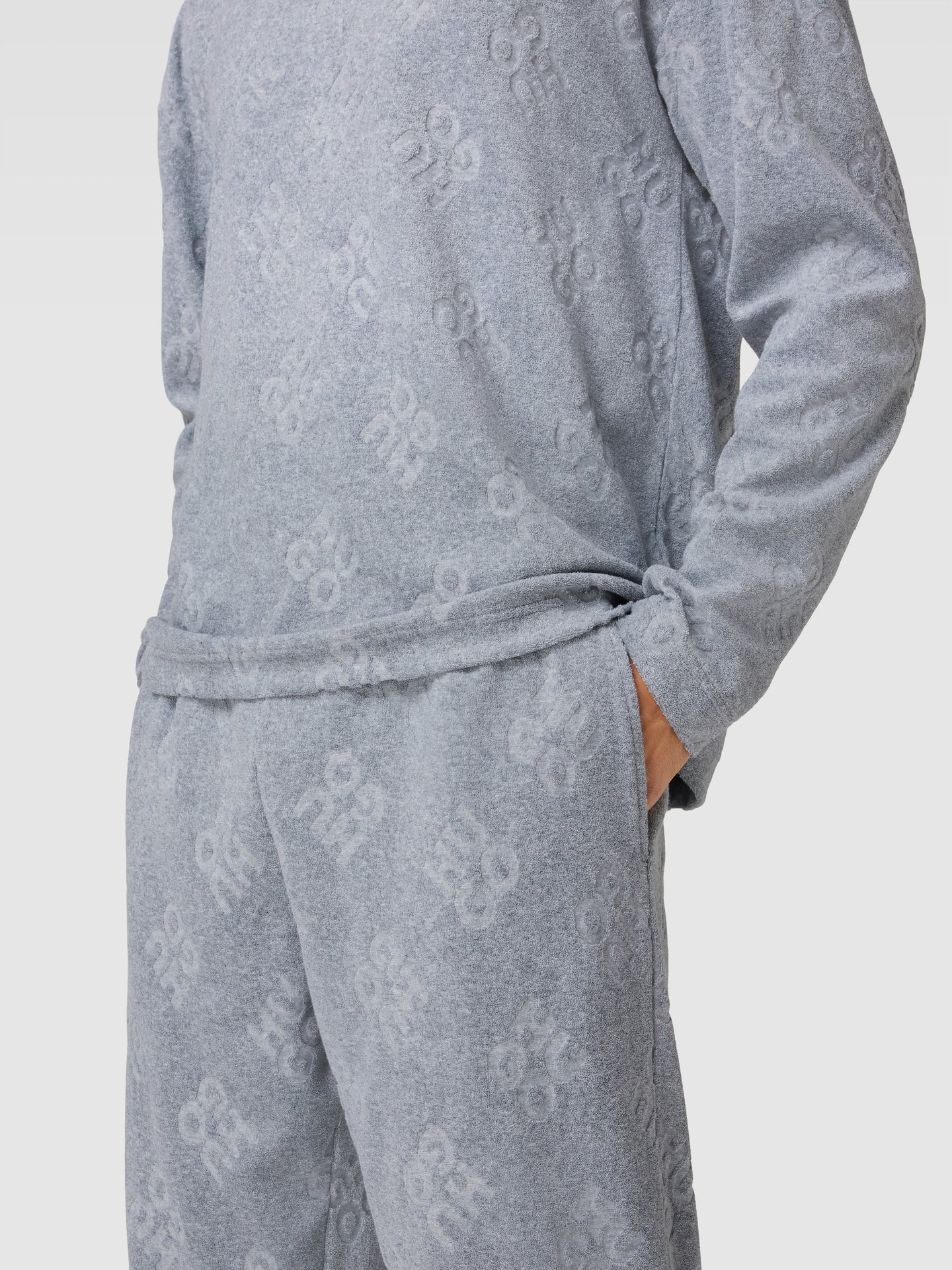 HUGO Pyjama met all-over logo, model 'Terry' in middengrijs gemêleerd ...