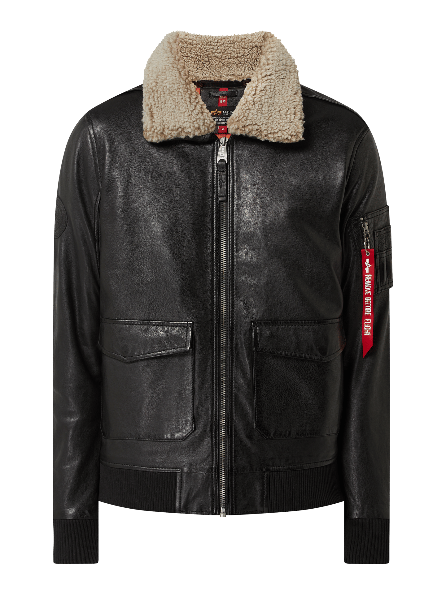 Alpha Industries leren jack met afneembaar imitatiebont in zwart online ...