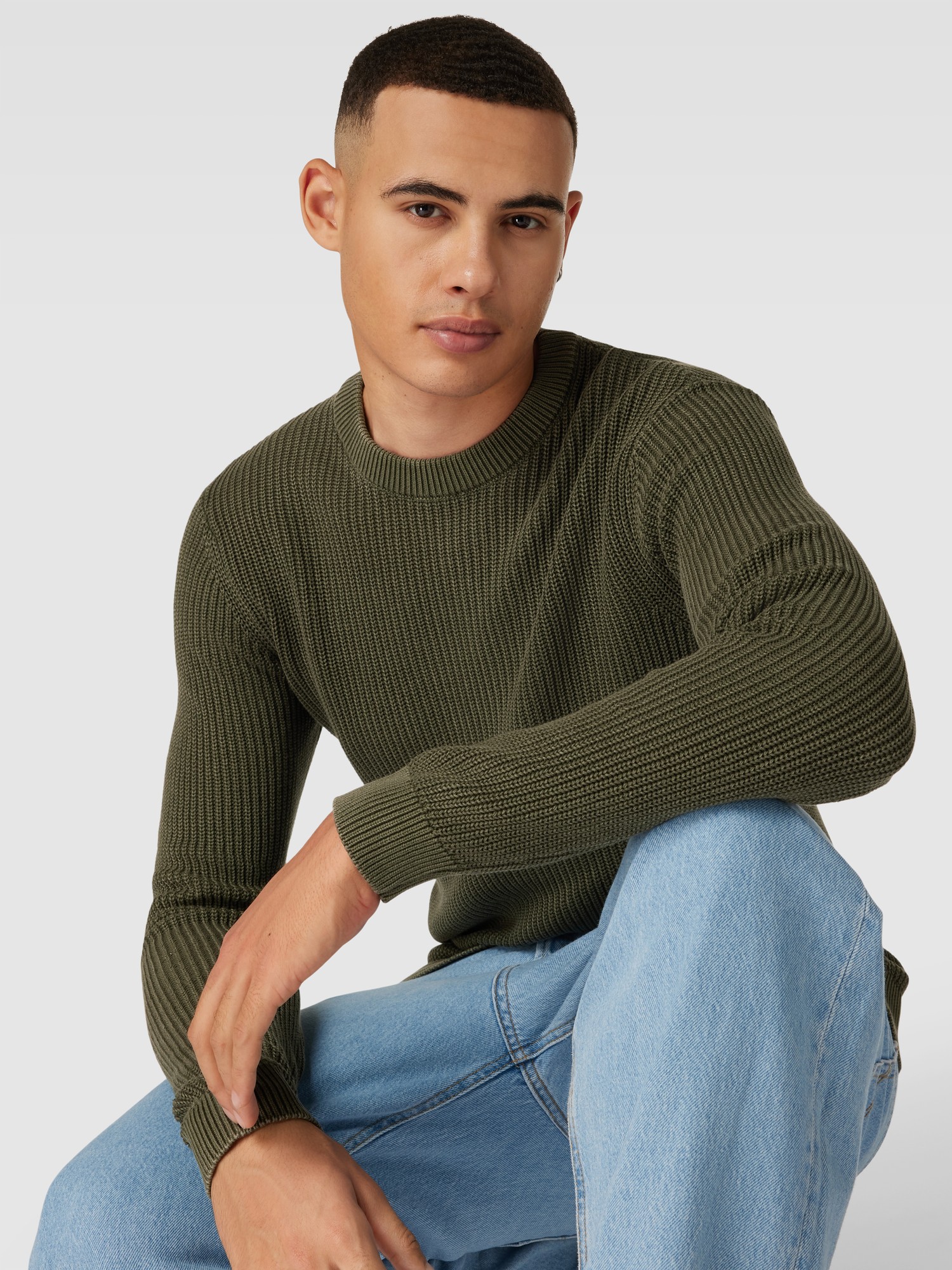Jack & Jones Strickpullover in Ripp-Optik (oliv) online kaufen