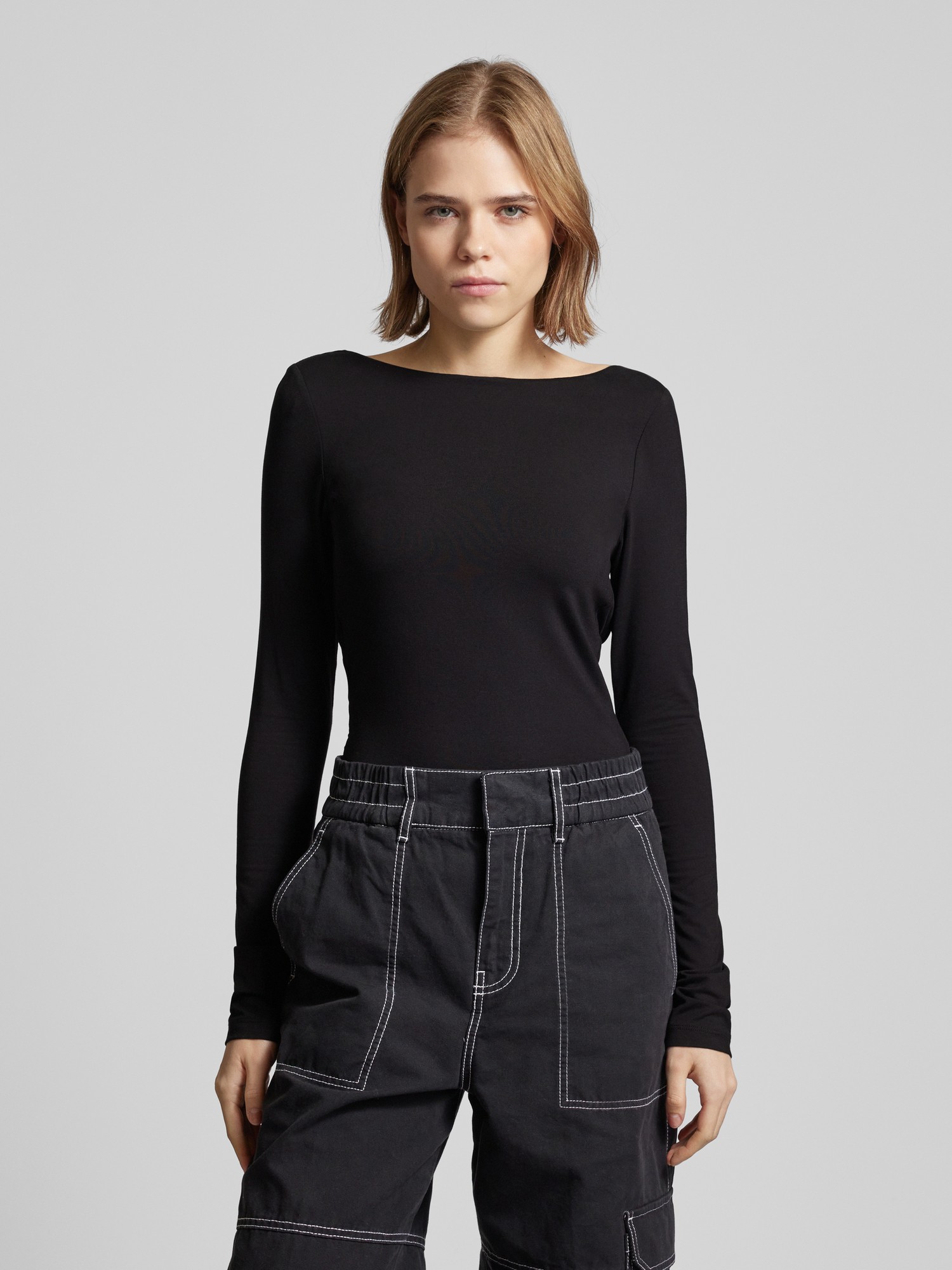 Gina Tricot Shirt met lange mouwen en boothals, model 'Bello' in zwart ...