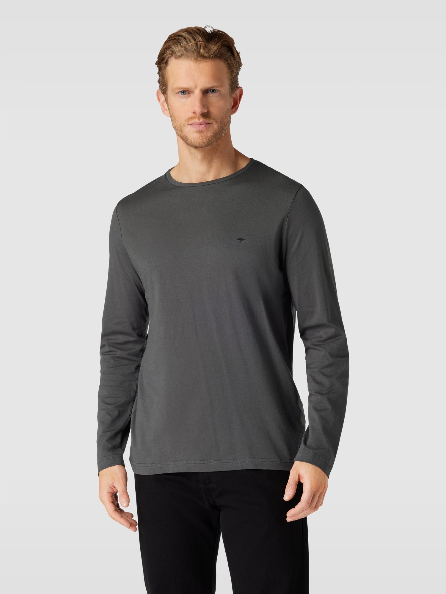 Fynch-Hatton Longsleeve mit Logo-Detail (anthrazit) online kaufen
