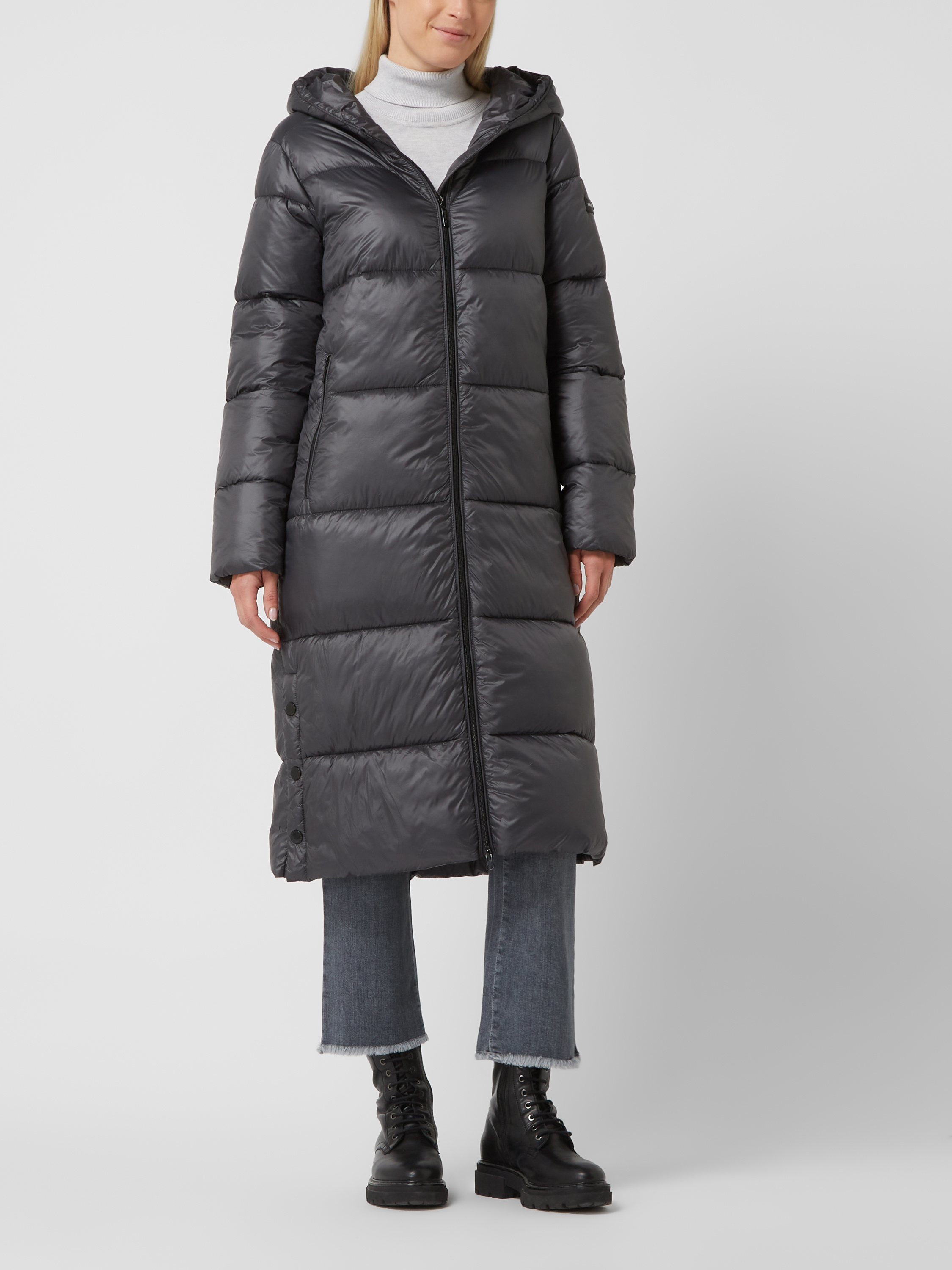 Frieda & Freddies Gewatteerde jas met capuchon in antraciet online ...