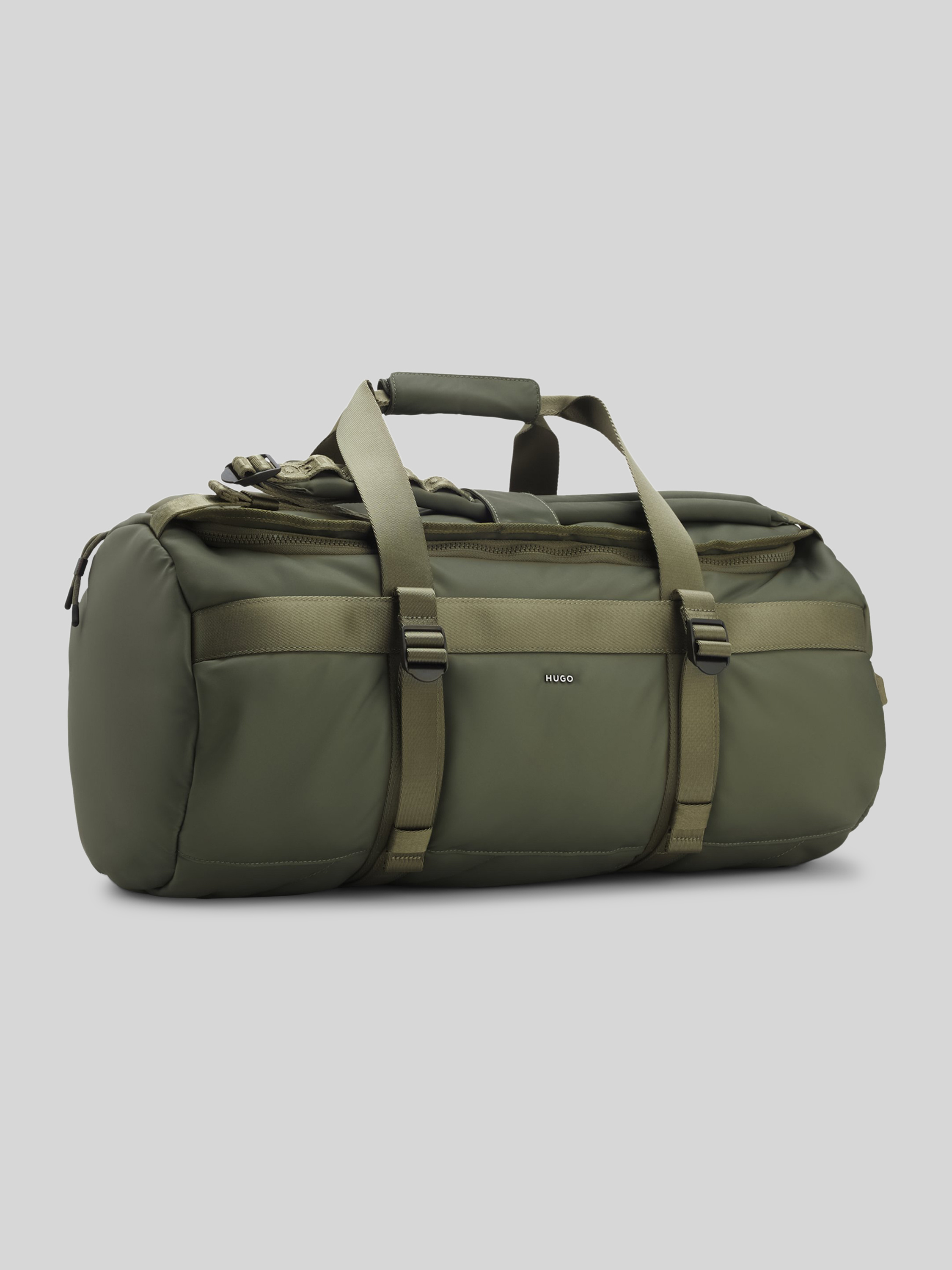 HUGO Weekendtas met rugzakriemen model 'AYDEN_HOLDALL' in olijfgroen ...