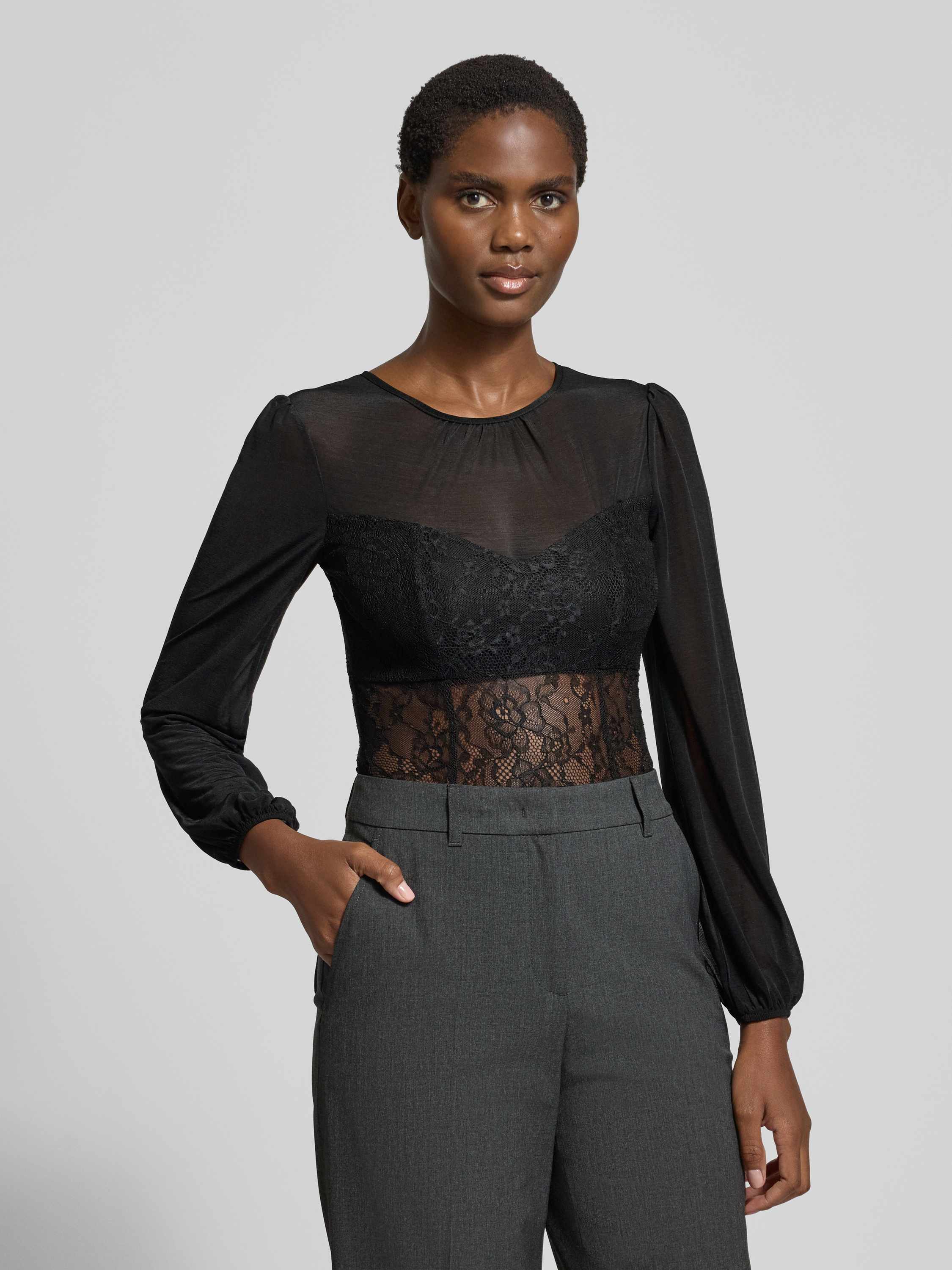 GUIDO MARIA KRETSCHMER WOMAN Slim Fit Body im semitransparentem Design Modell 'Noelia' (black ...