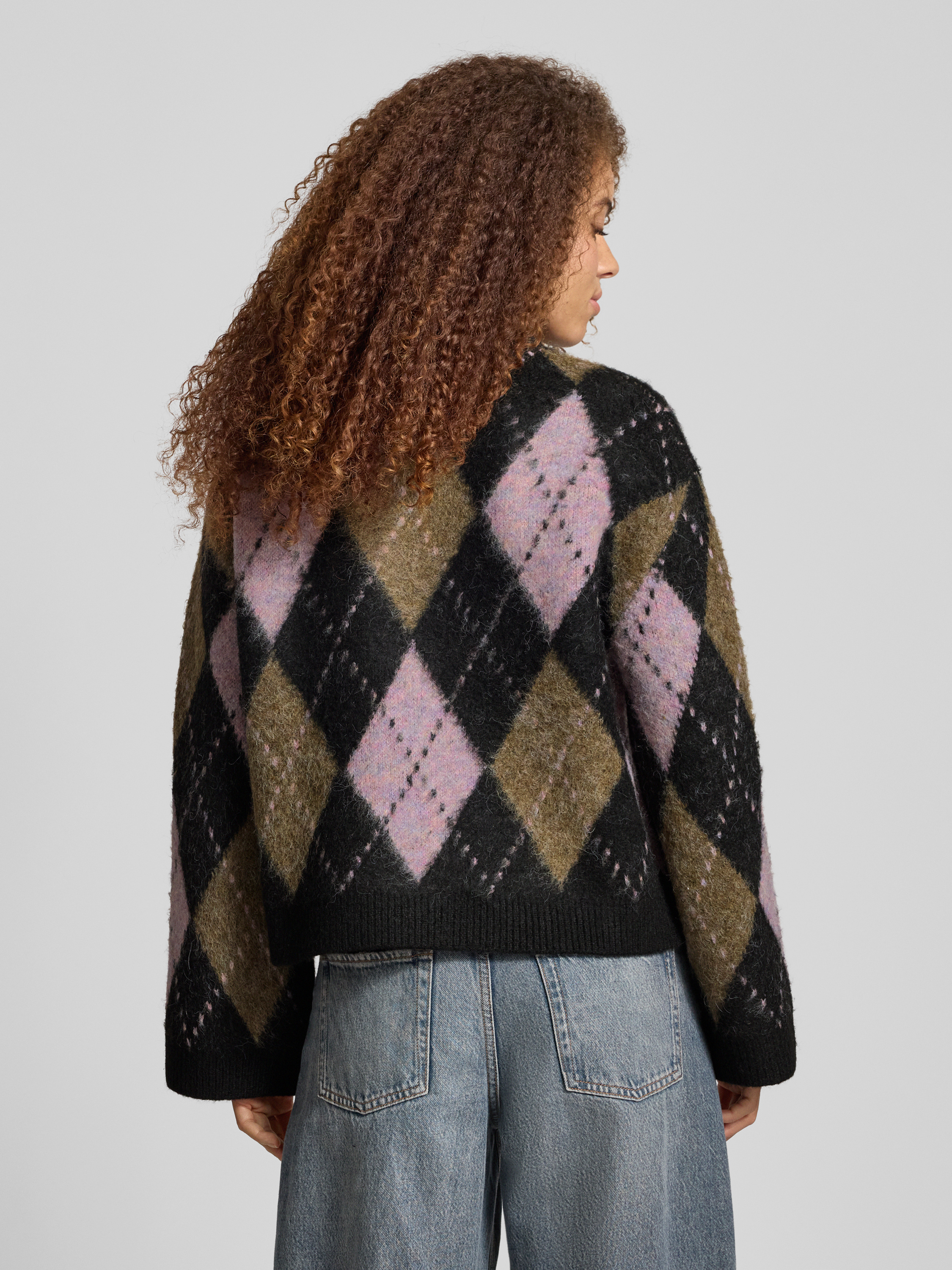 Gina Tricot Strickpullover mit Rundhalsausschnitt Modell 'Argyl' (black) online kaufen