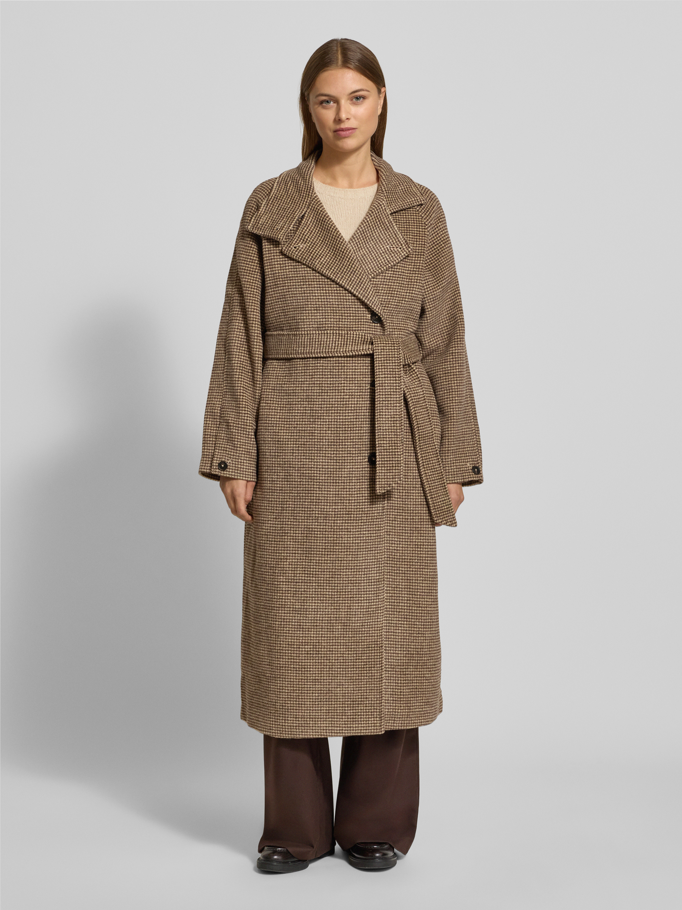 MSCH Copenhagen Lange jas met strikceintuur, model 'Pamela' in beige online kopen | P&C