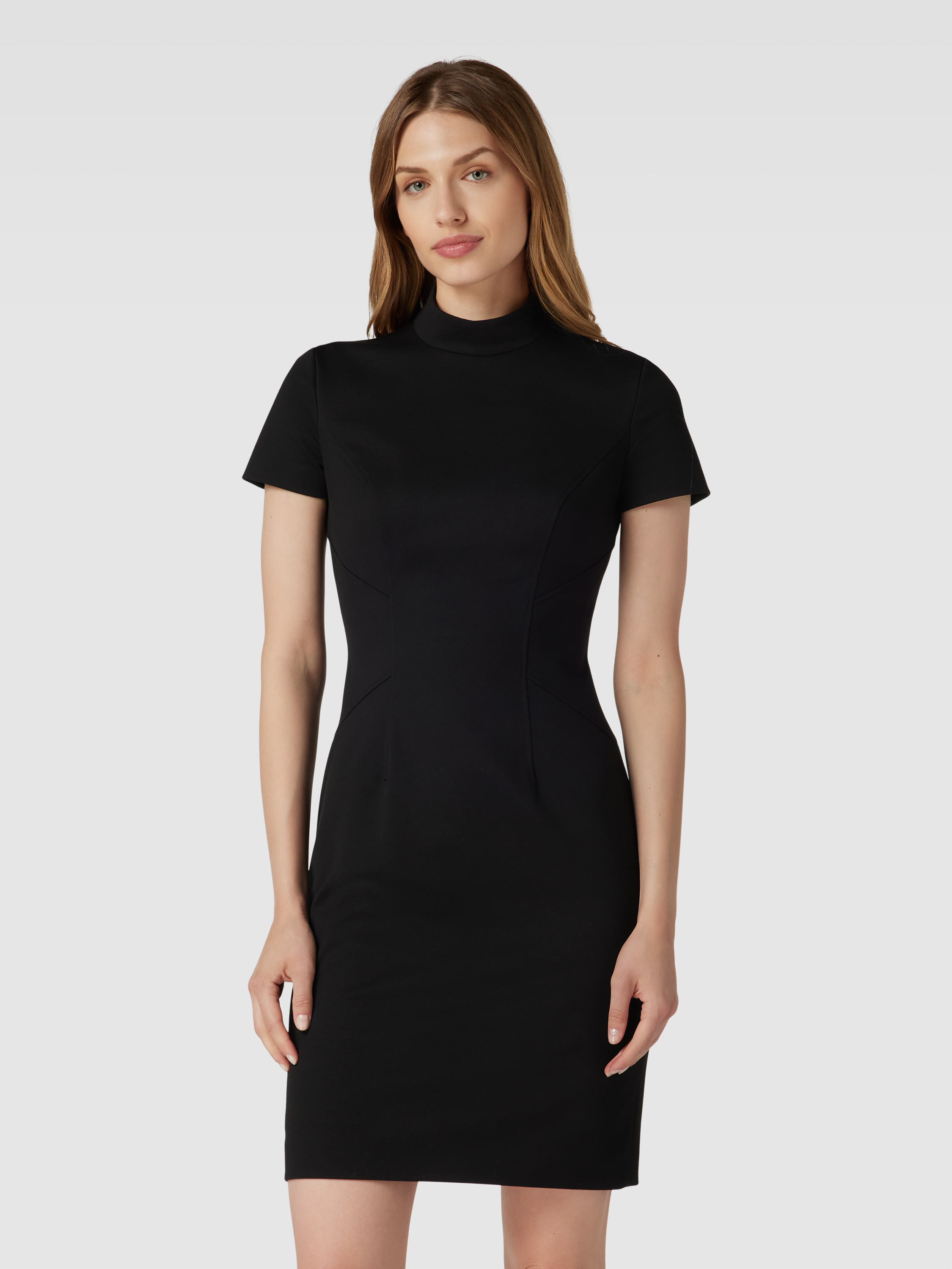 HUGO Knielange T-shirtjurk met opstaande kraag, model 'Kineni' in zwart ...