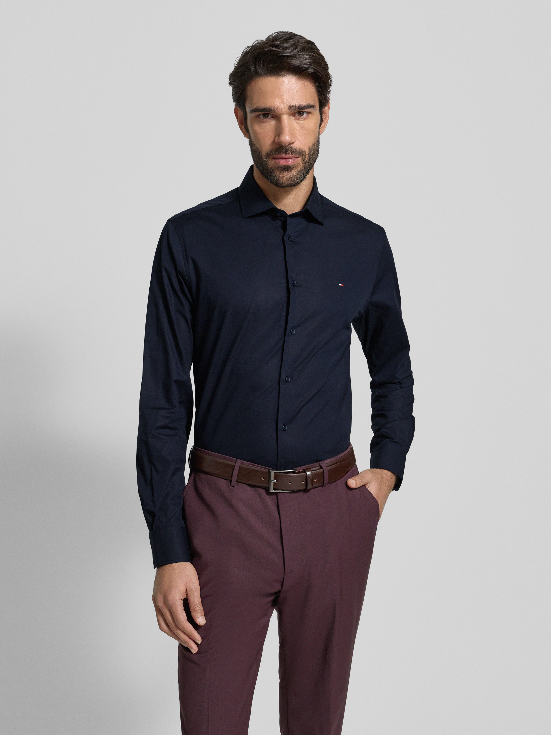 Tommy Hilfiger Tailored Slim Fit Businesshemd aus Baumwoll-Mix (marine) online kaufen