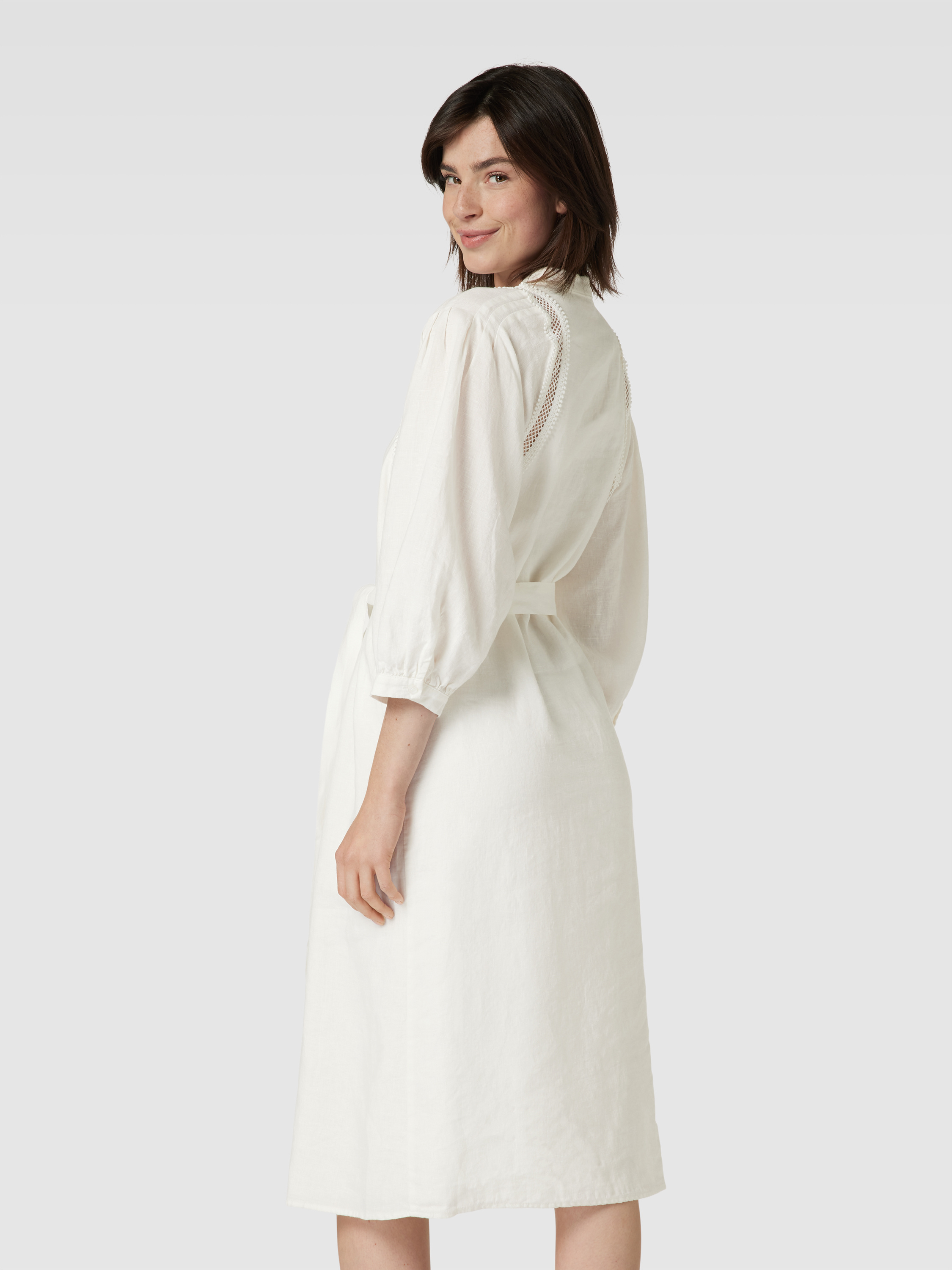 Esprit Collection Midi-jurk van linnen met blinde knoopsluiting in offwhite online kopen | P&C