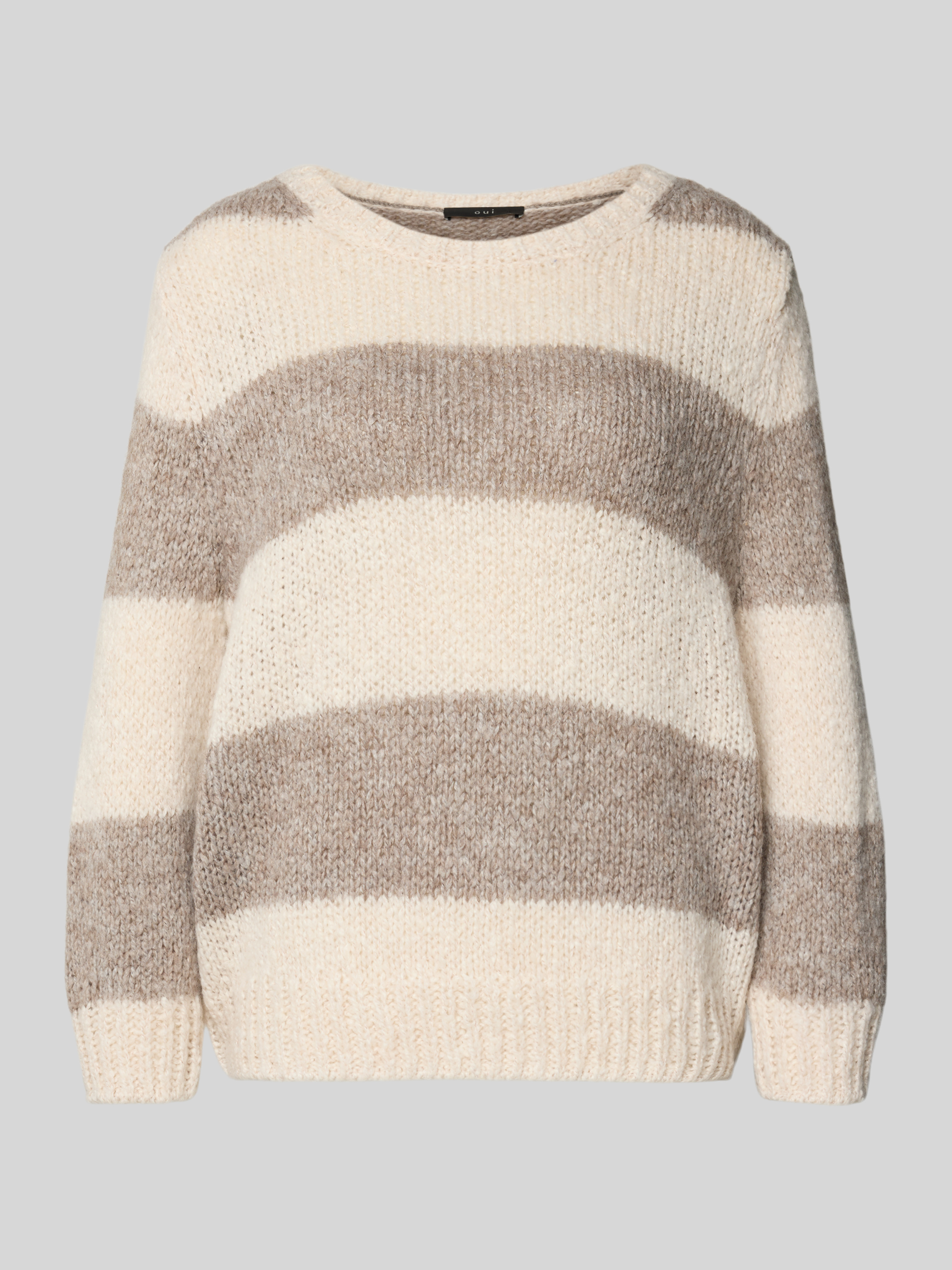 Oui Relaxed Pullover in Strick-Optik mit Woll- und Mohair-Anteil (taupe ...