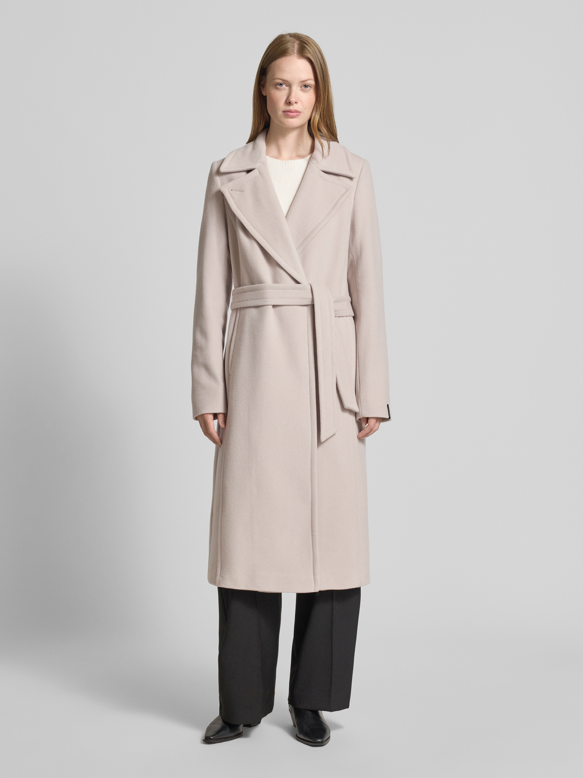 Milo Coats Lange wollen jas met kasjmier, model 'WANDA' in beige online kopen | P&C