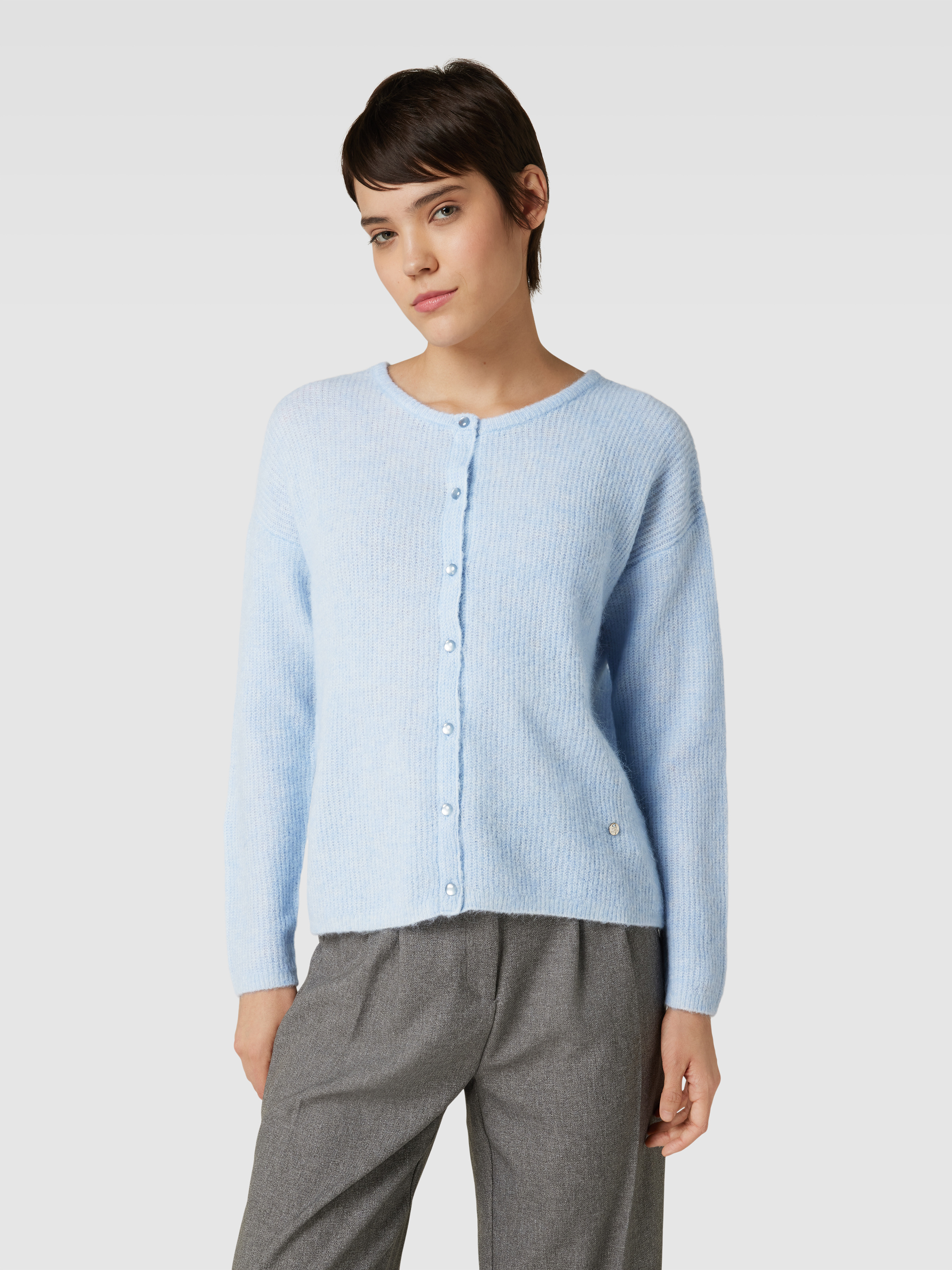 MOS MOSH Gebreid jack met labelapplicatie, model 'Almine' in lichtblauw ...