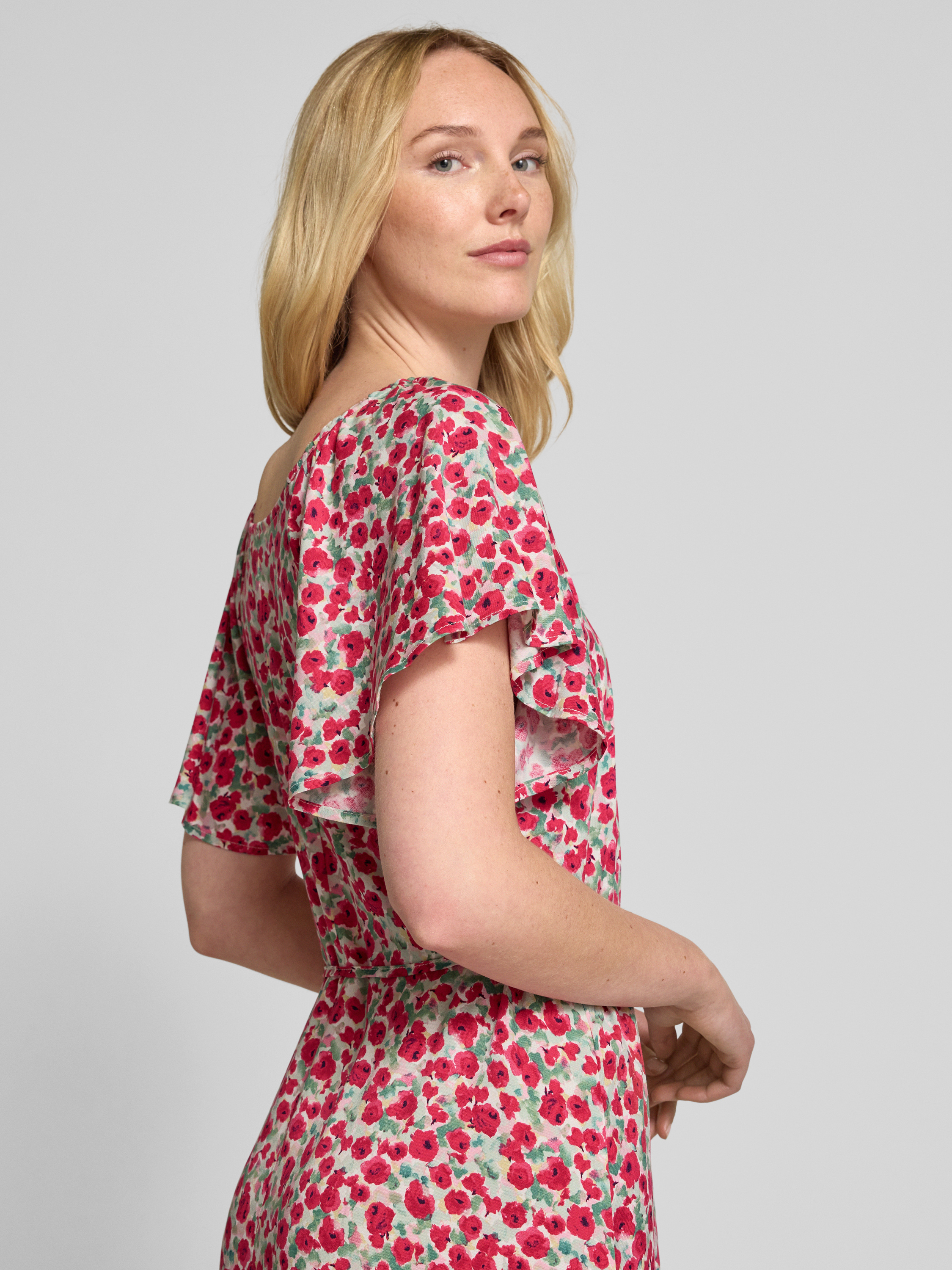 ICHI Midikleid mit Bindegürtel Modell 'AYA' (pink) online kaufen