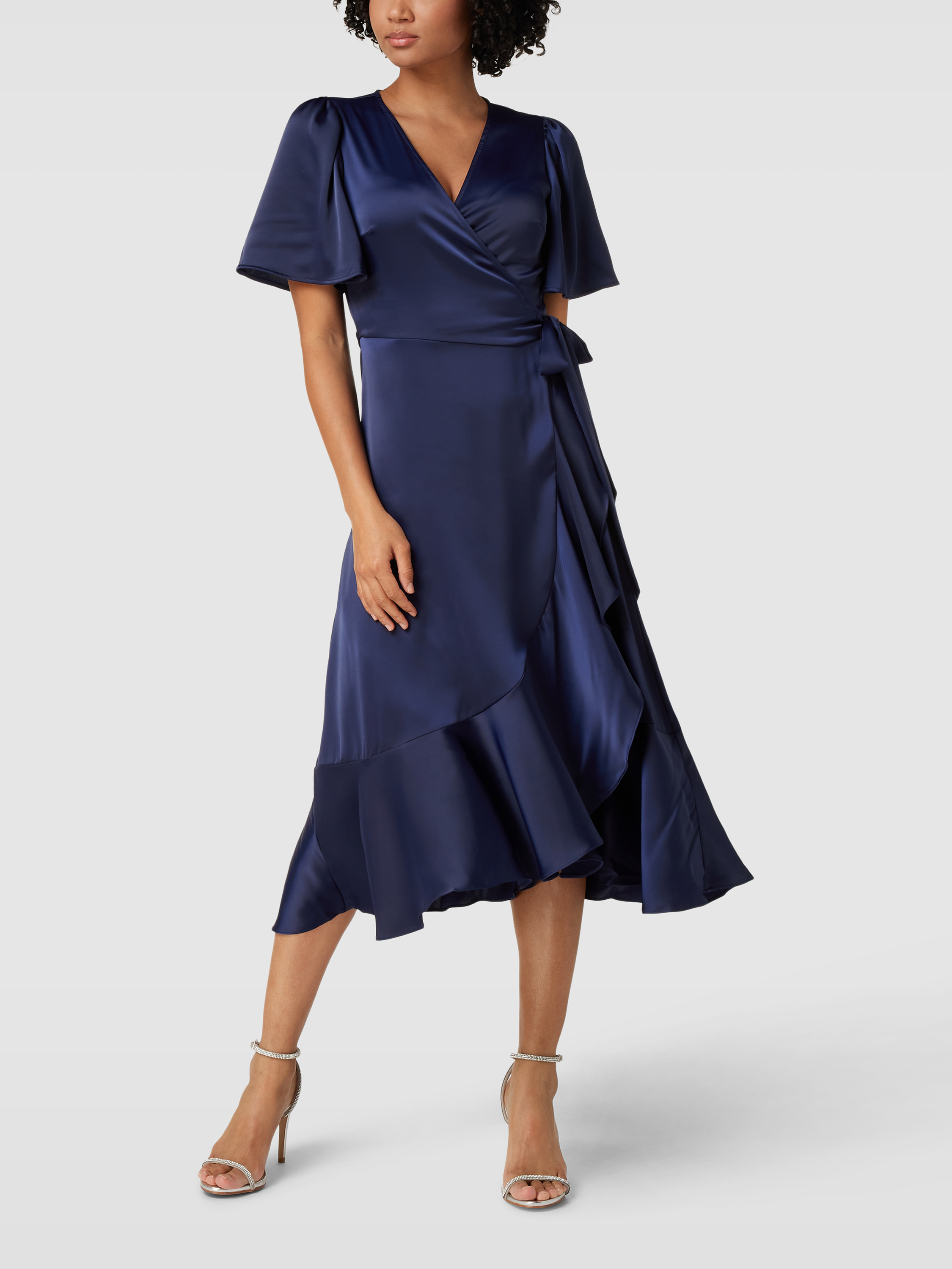 YAS Midi-jurk in wikkellook, model 'Thea' in marineblauw online kopen | P&C