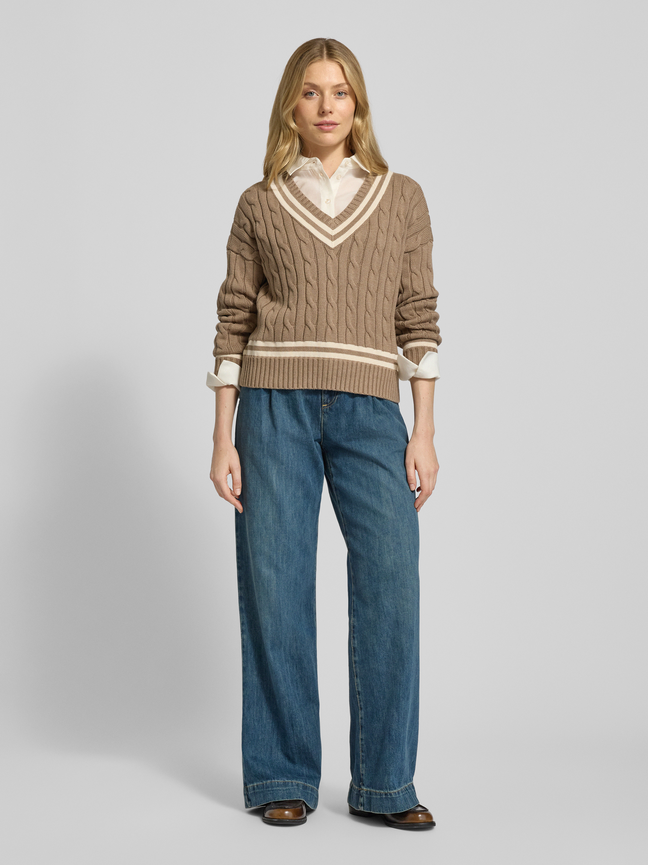 Lauren Ralph Lauren Strickpullover mit Zopfmuster und V-Ausschnitt ...