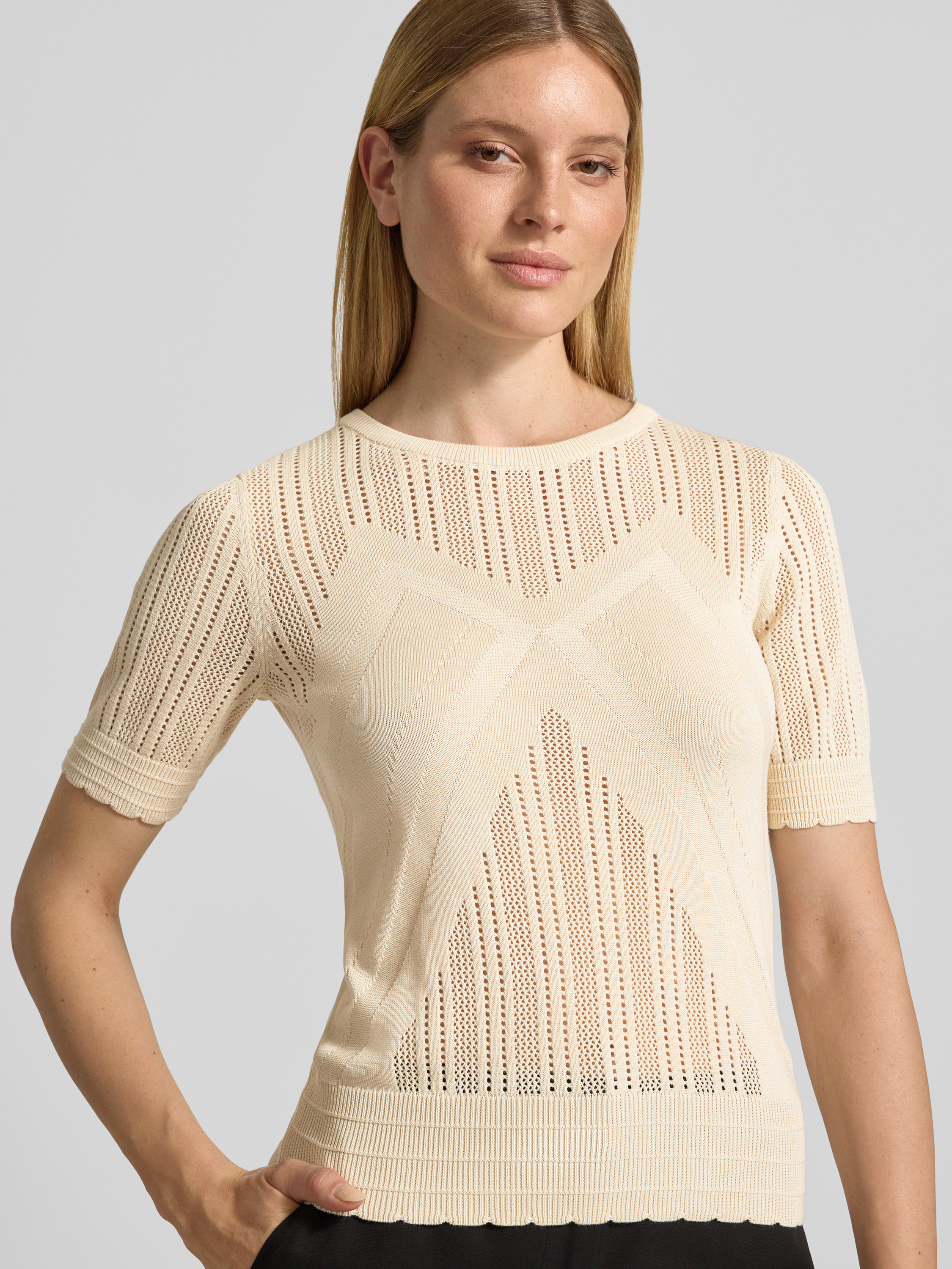 Jake*s Collection regular fit T-shirt in brei-look in ecru online kopen ...