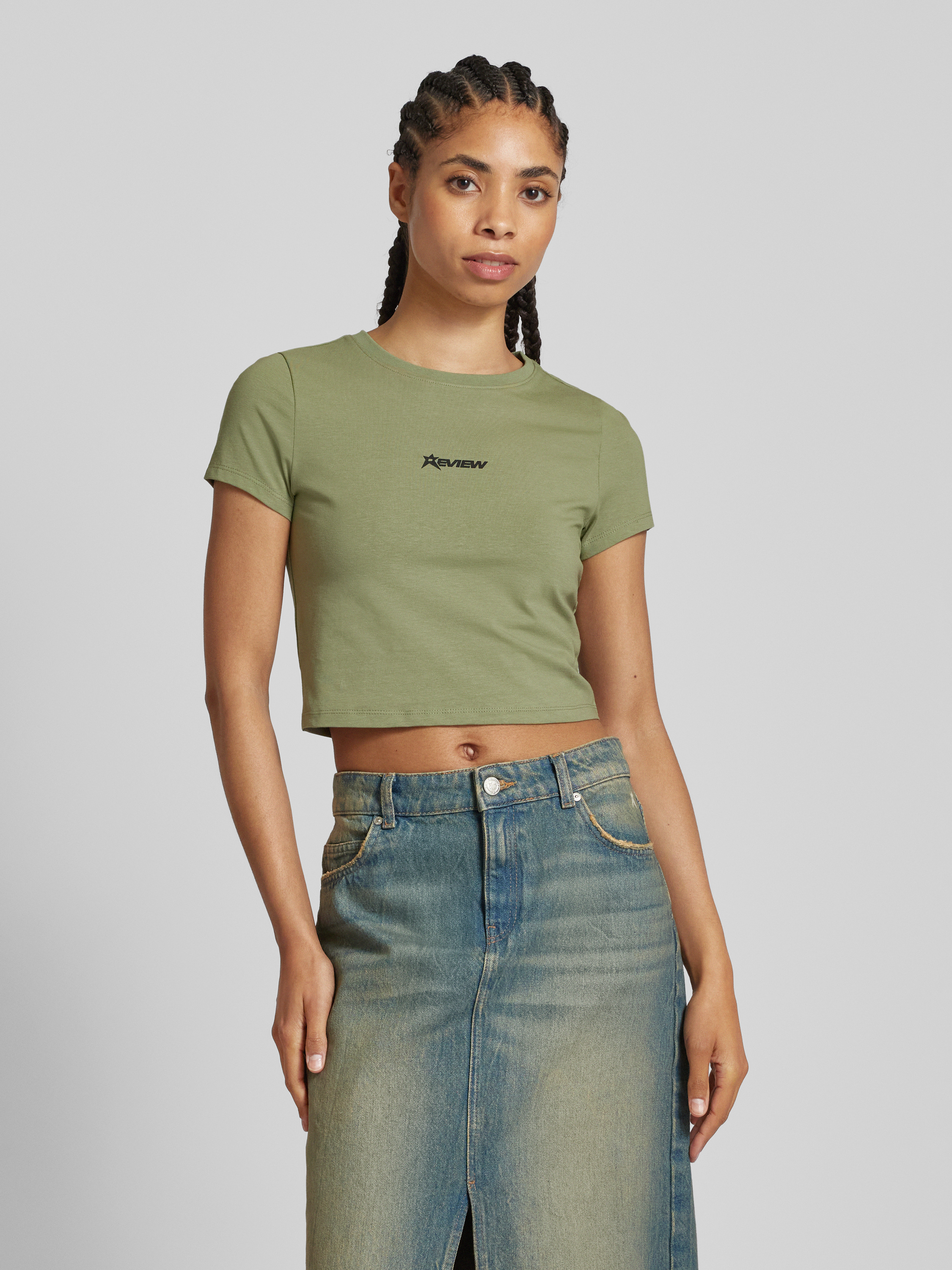 Review Cropped T-Shirt mit Label-Print (lind) online kaufen