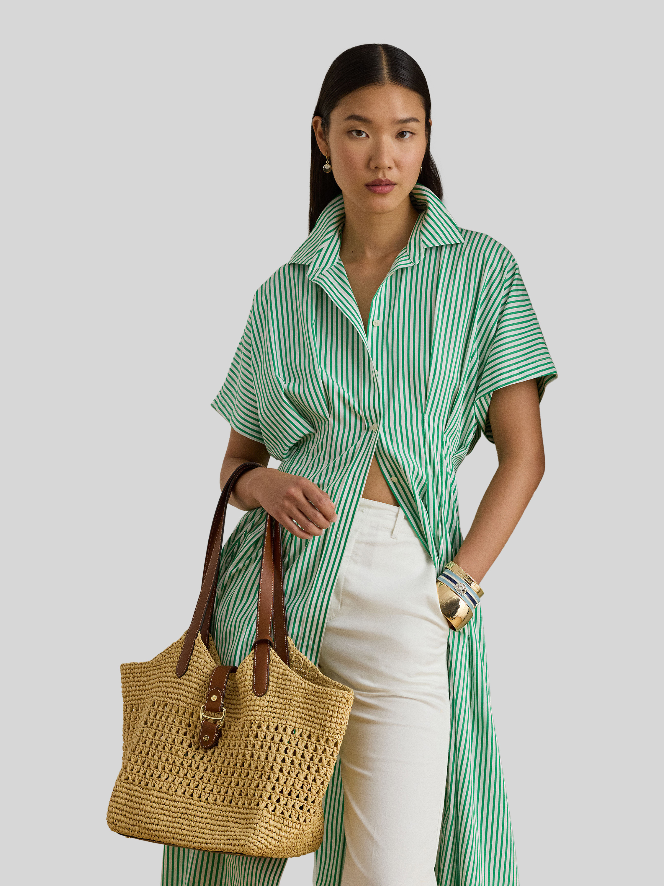 Lauren Ralph Lauren Shopper aus Stroh mit Lederbesatz (beige) online kaufen