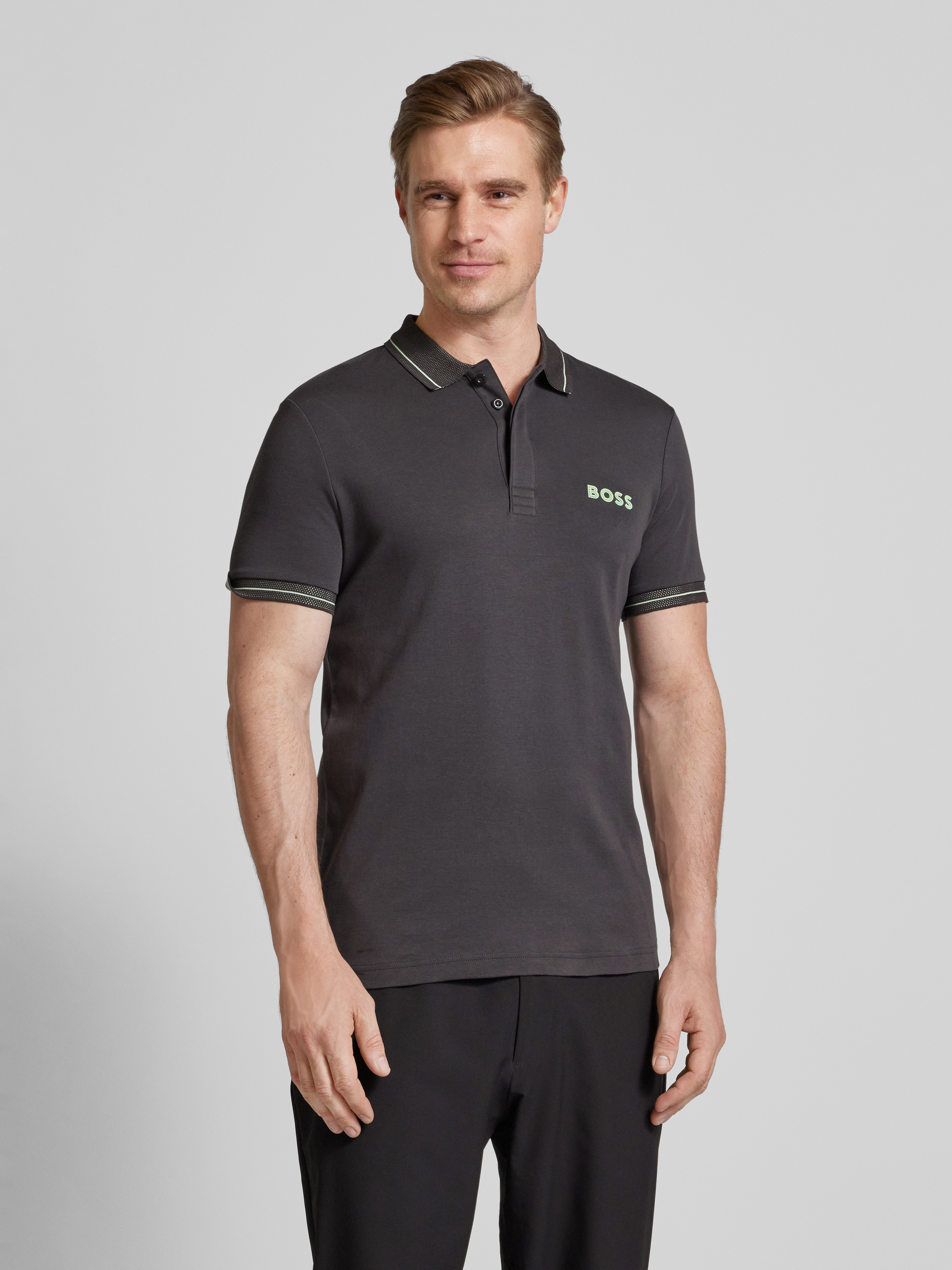 BOSS Green Poloshirt mit Label-Print Modell 'Paule' (anthrazit) online ...