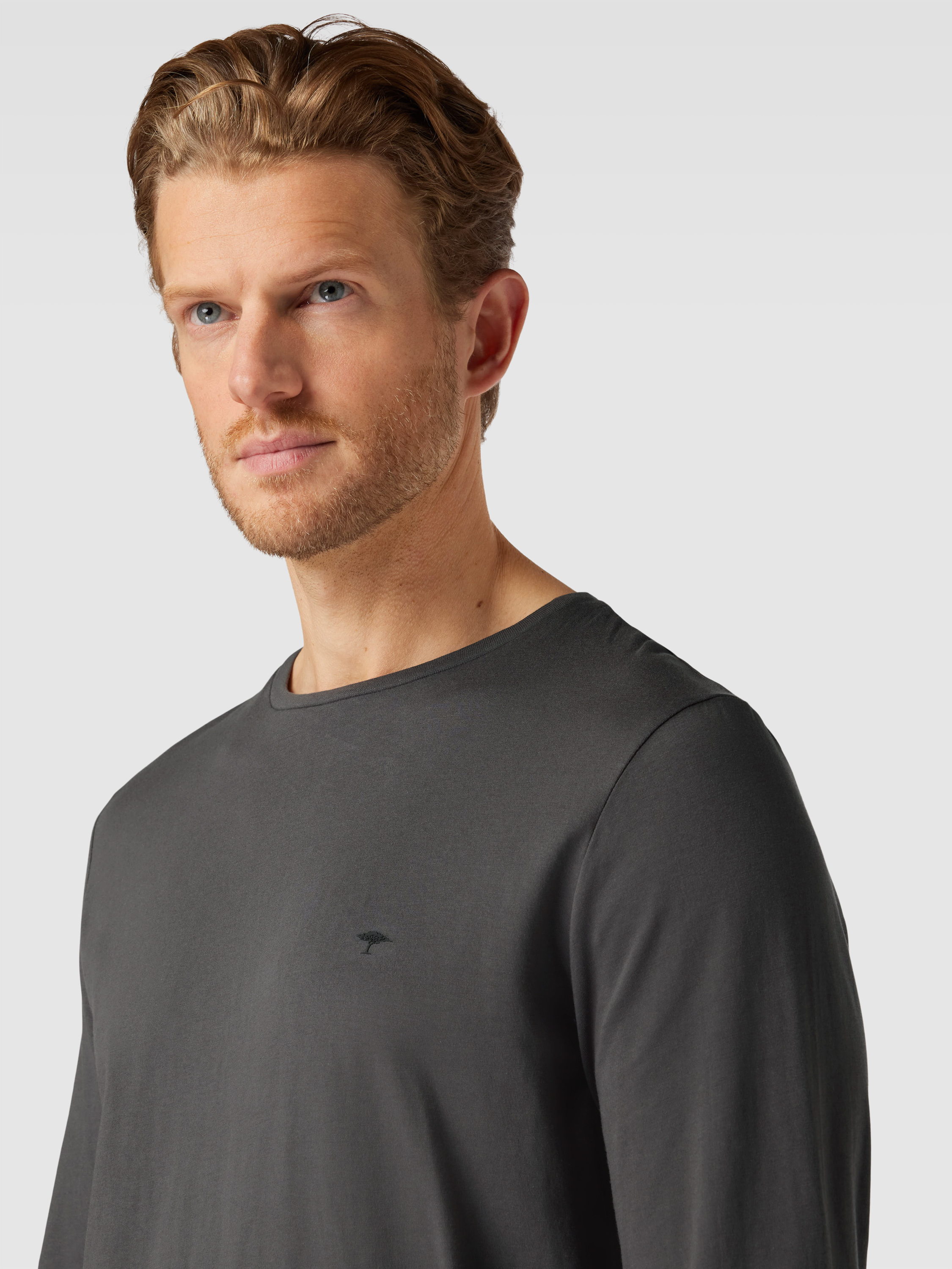 Fynch-Hatton Longsleeve mit Logo-Detail (anthrazit) online kaufen