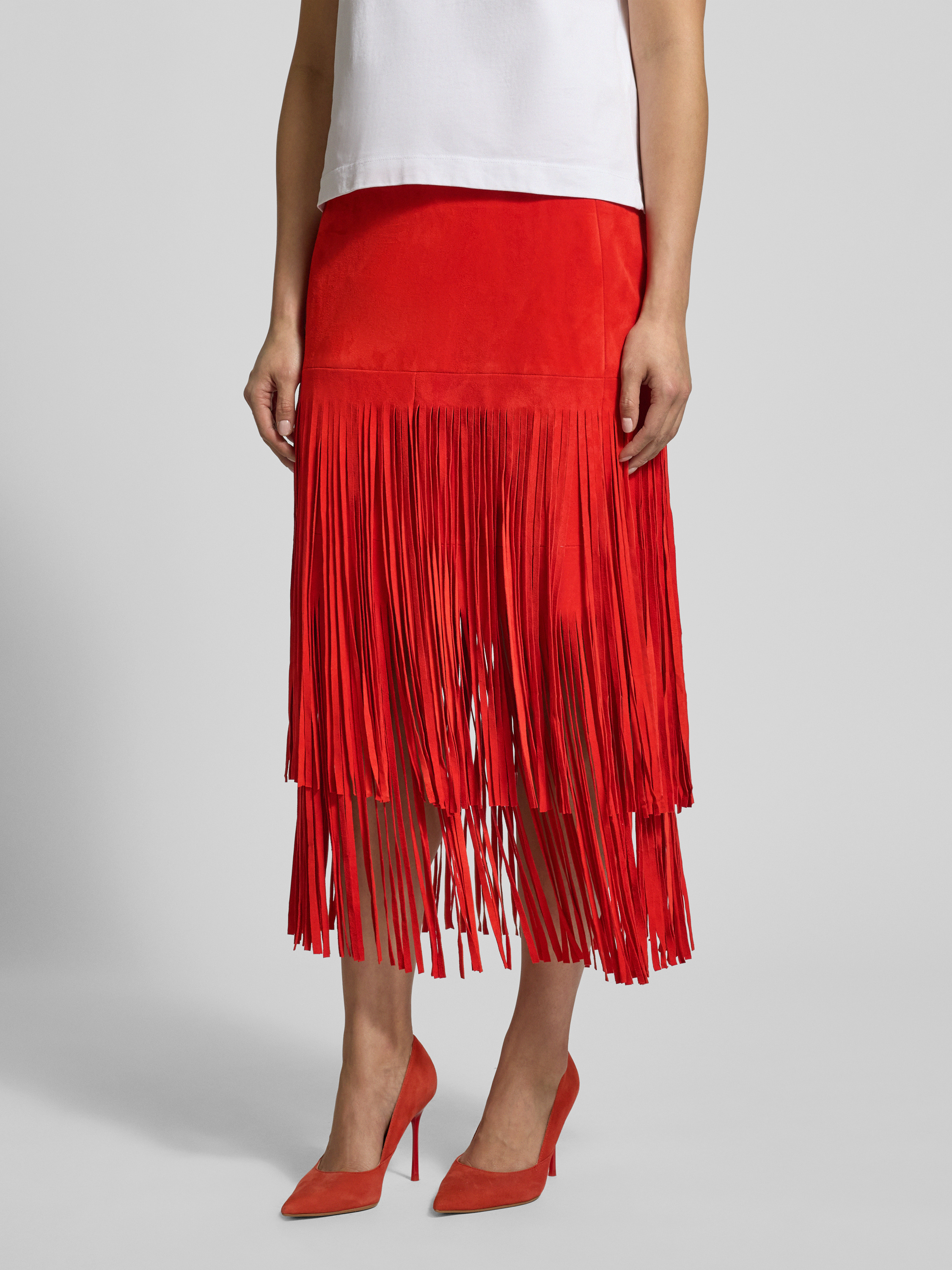 Marc Cain Leren rok met franjes en ritssluiting aan de achterkant in ...