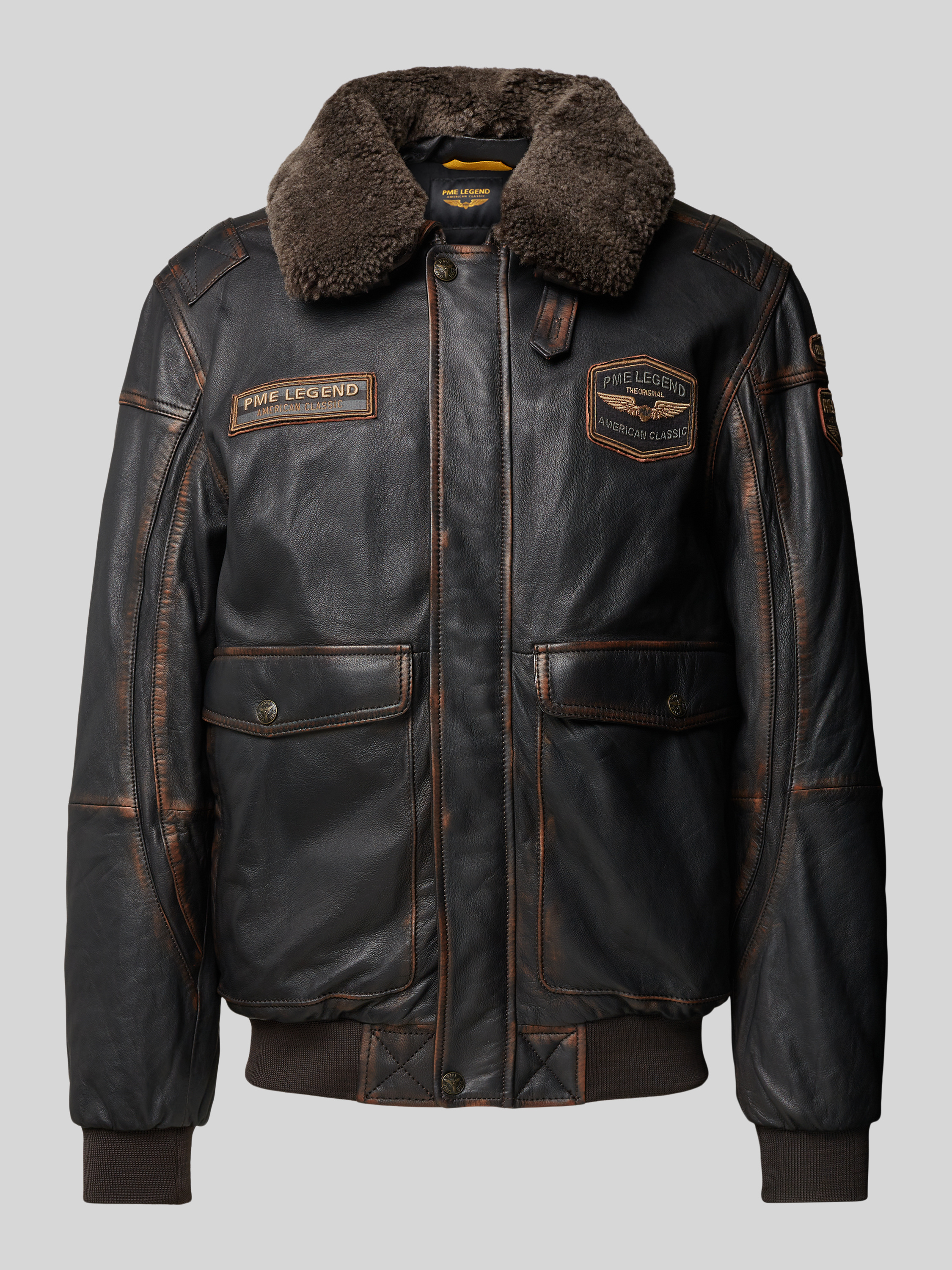 PME Legend Lederjacke mit Label-Patches Modell 'SNOWPROP' (dunkelbraun ...