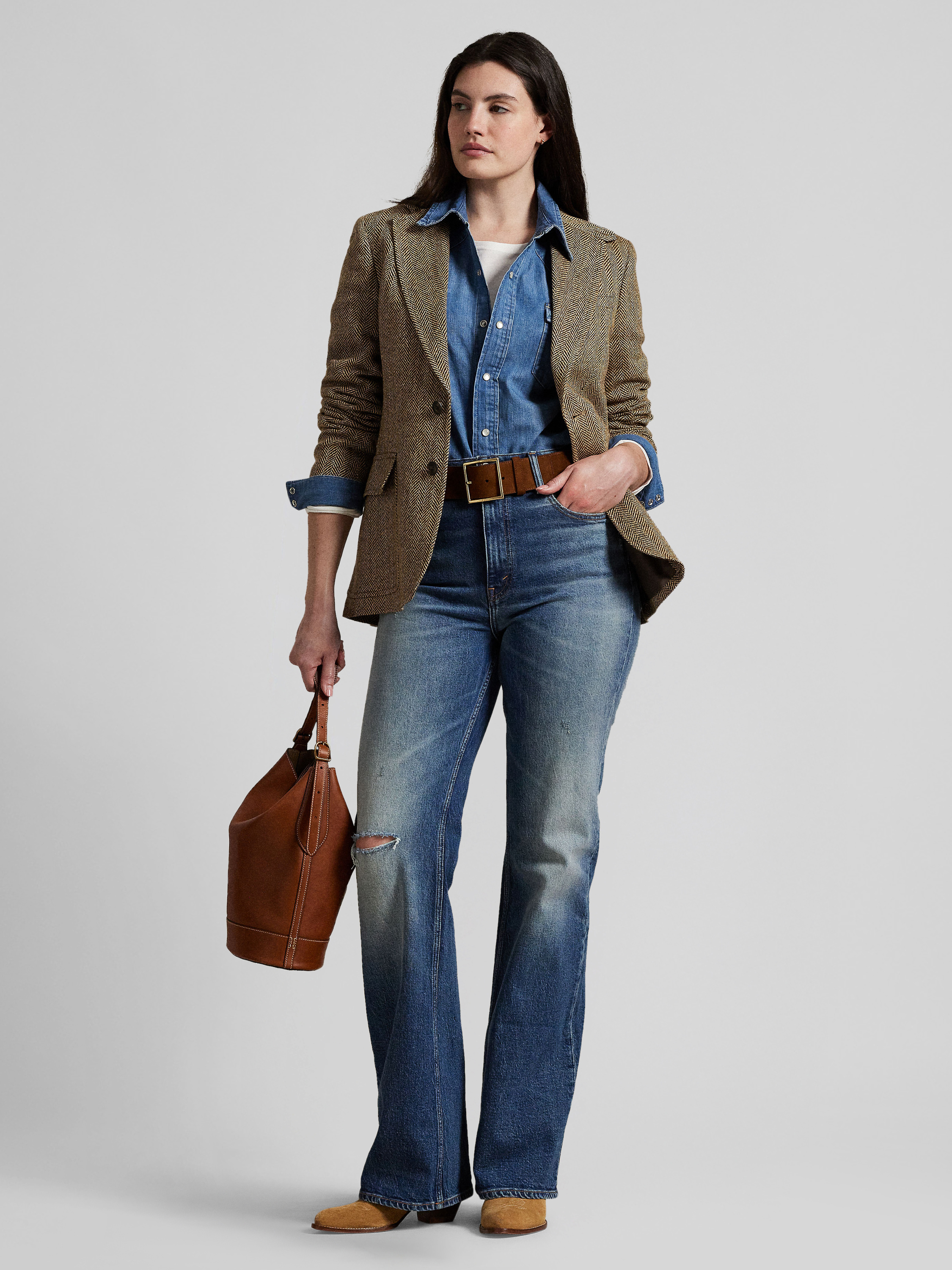 Polo Ralph Lauren Getailleerde lange blazer van een mix met linnen en ...