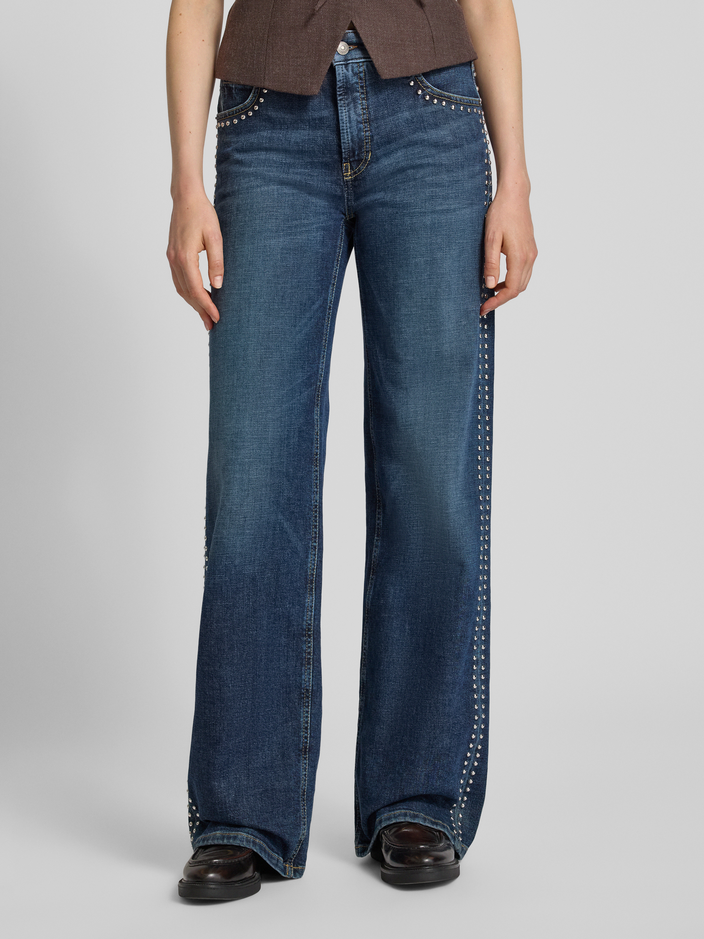 Cambio Wide Leg Jeans mit Nieten Modell 'AIMEE' (dunkelblau) online kaufen
