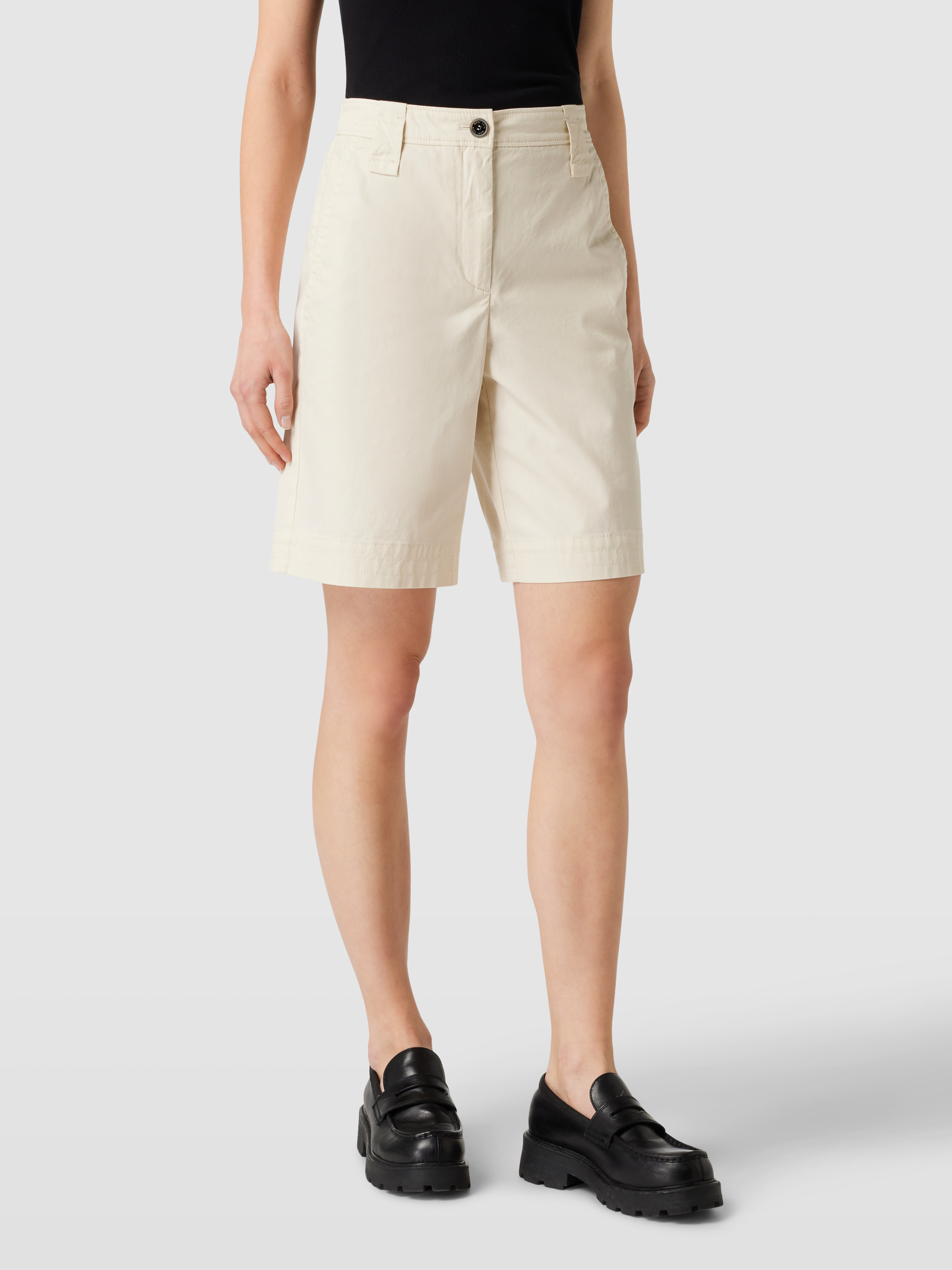 Marc Cain High waist bermuda met labelprint in offwhite online kopen | P&C
