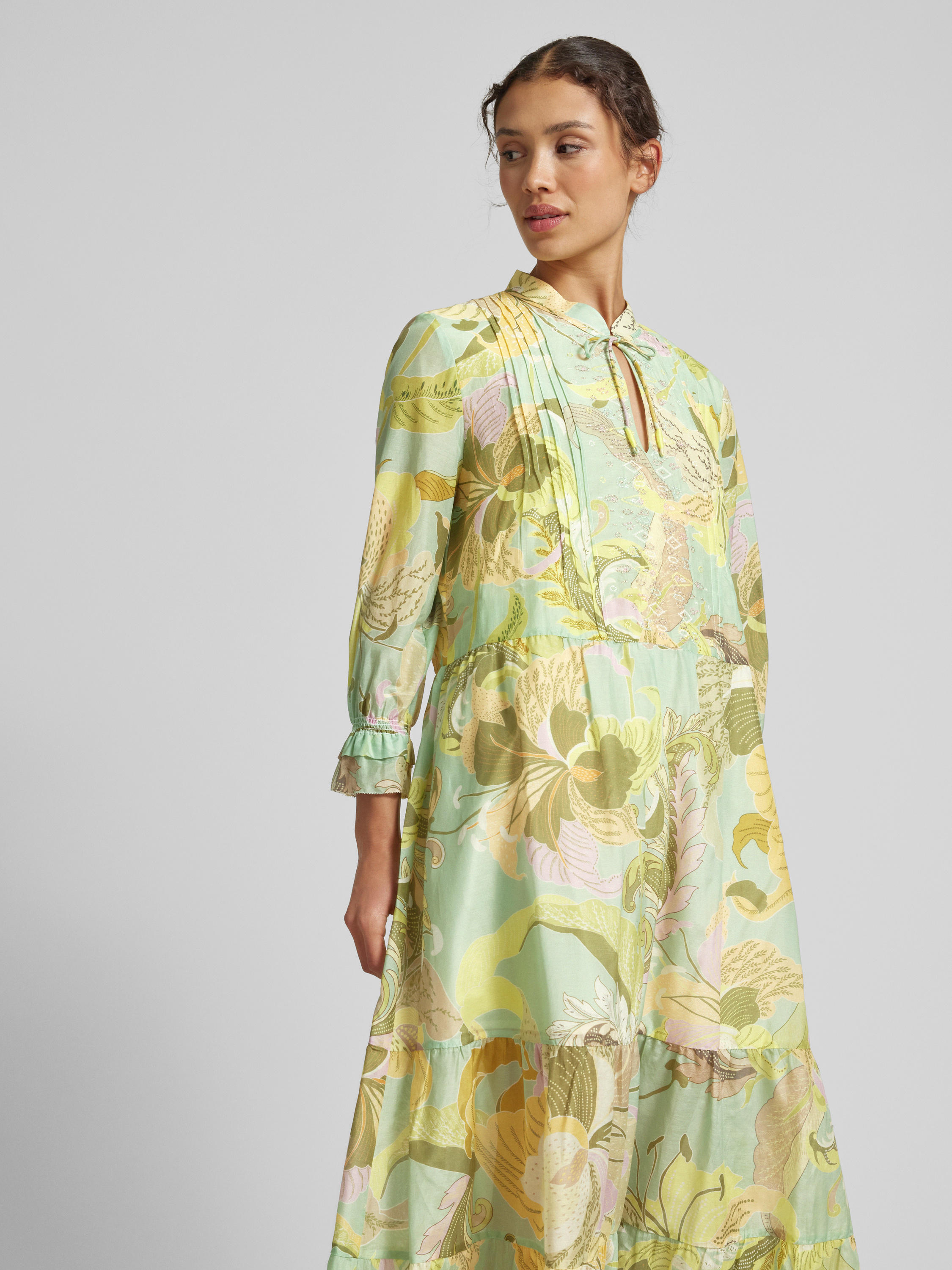 Marc Cain Maxikleid aus Baumwoll-Seiden-Mix (gelb) online kaufen