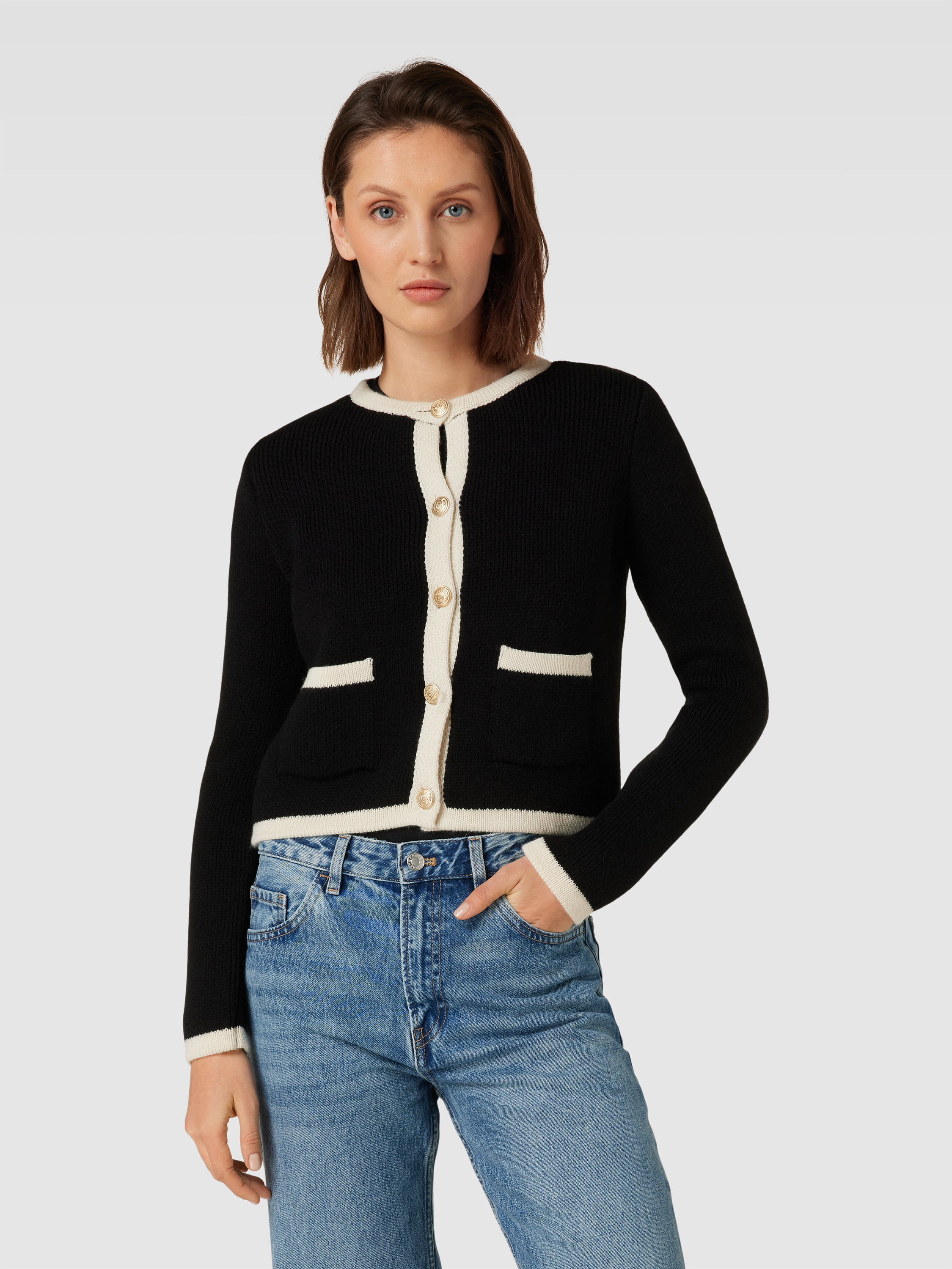 Mango Cardigan mit Kontrasstreifen Modell 'POSH' (black) online kaufen