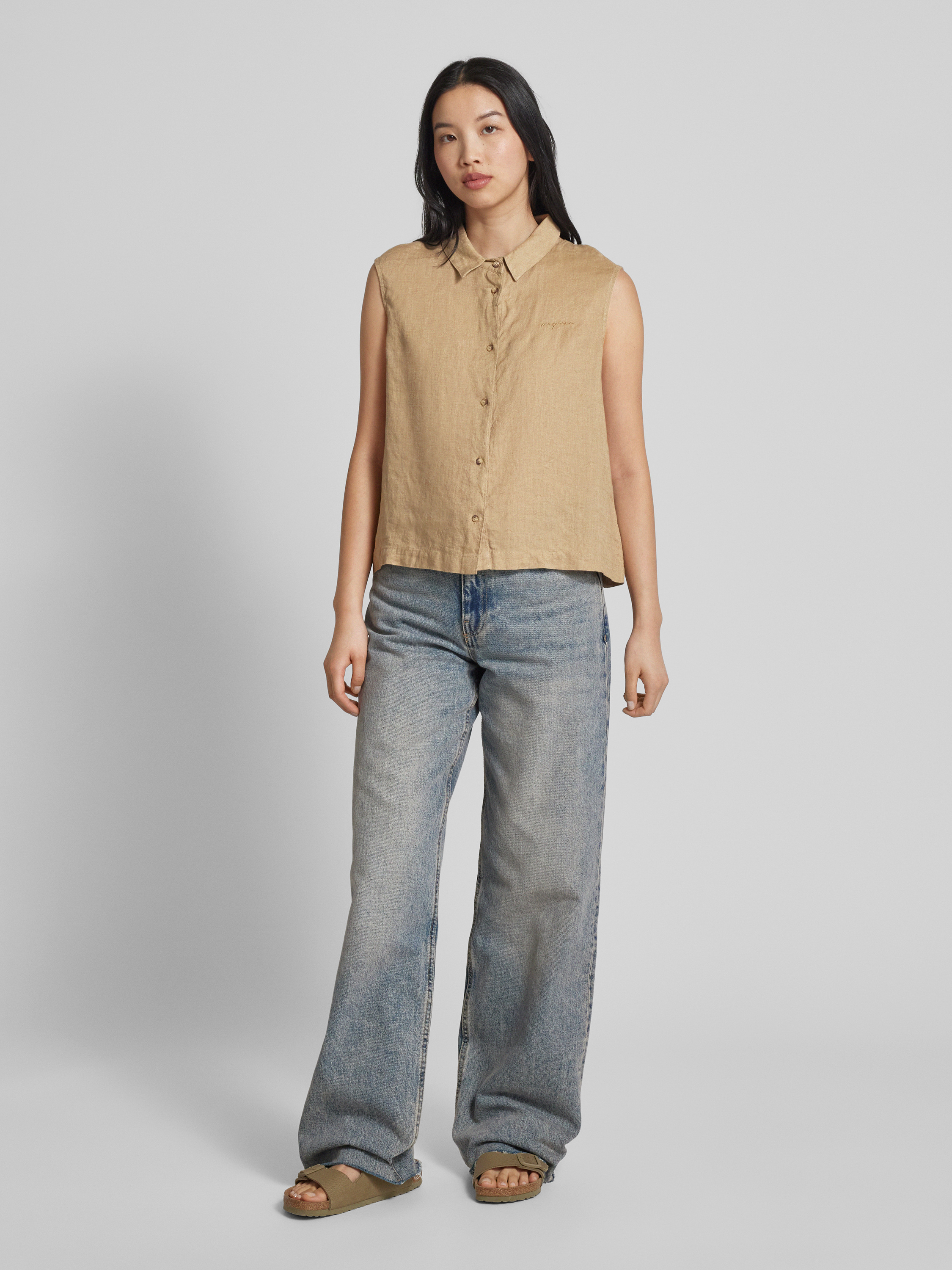 Mazine Leinenbluse mit Label-Stitching Modell 'Dina' (sand) online kaufen