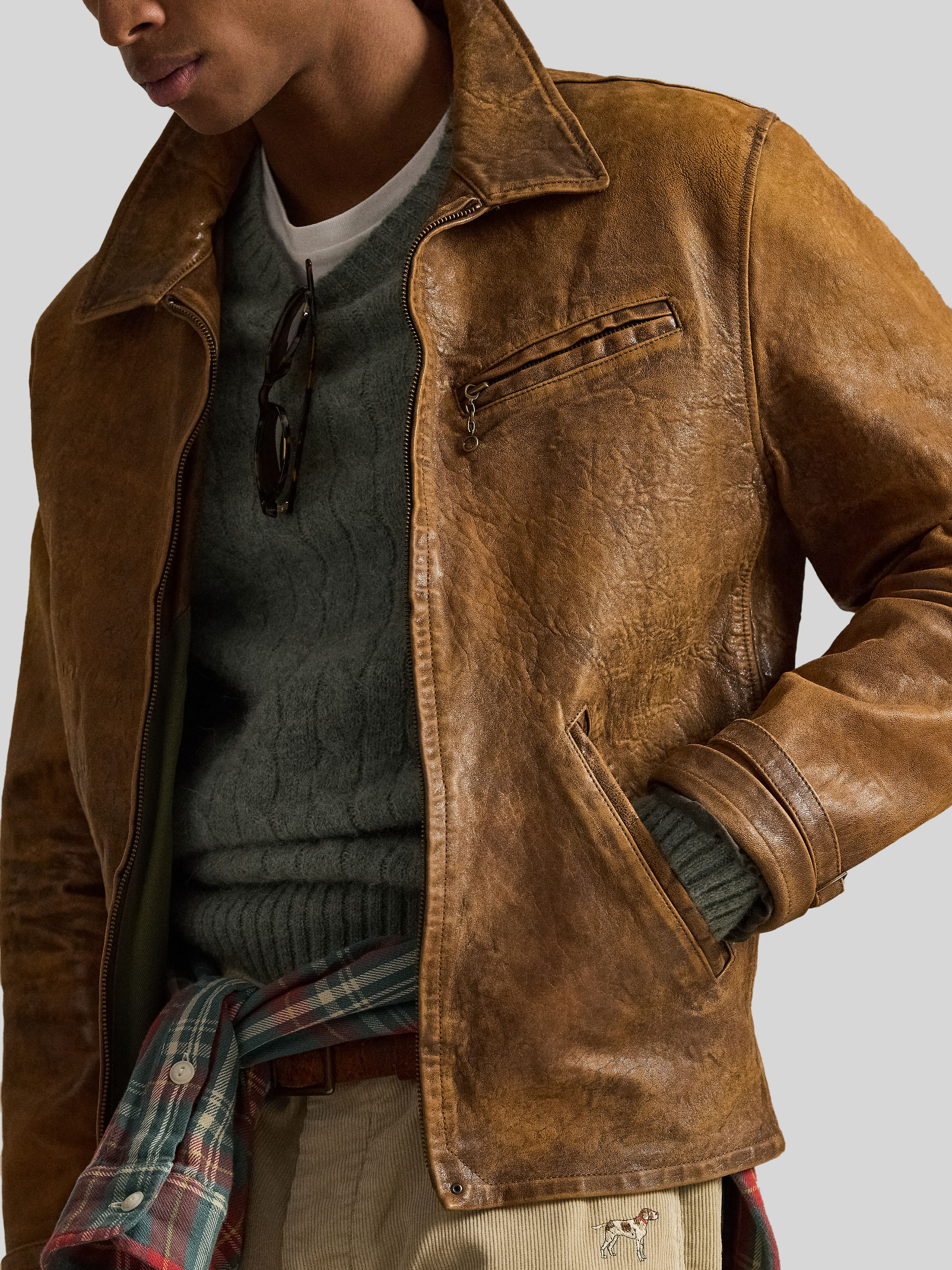 Polo Ralph Lauren Regular fit bomberjack van schapenleer in hazelnoot ...