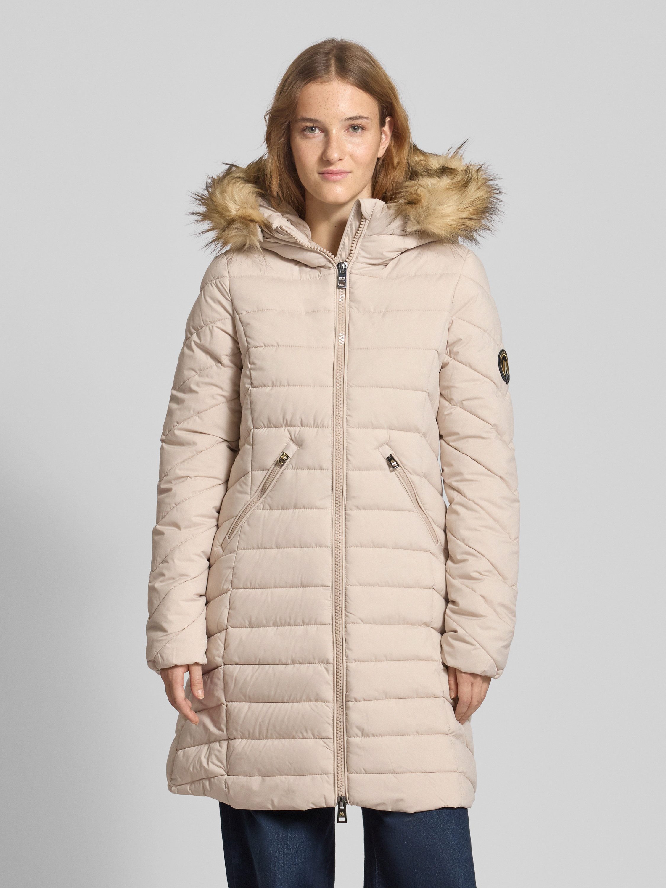 Superdry Regular fit gewatteerde lange jas met imitatiebont, model ...