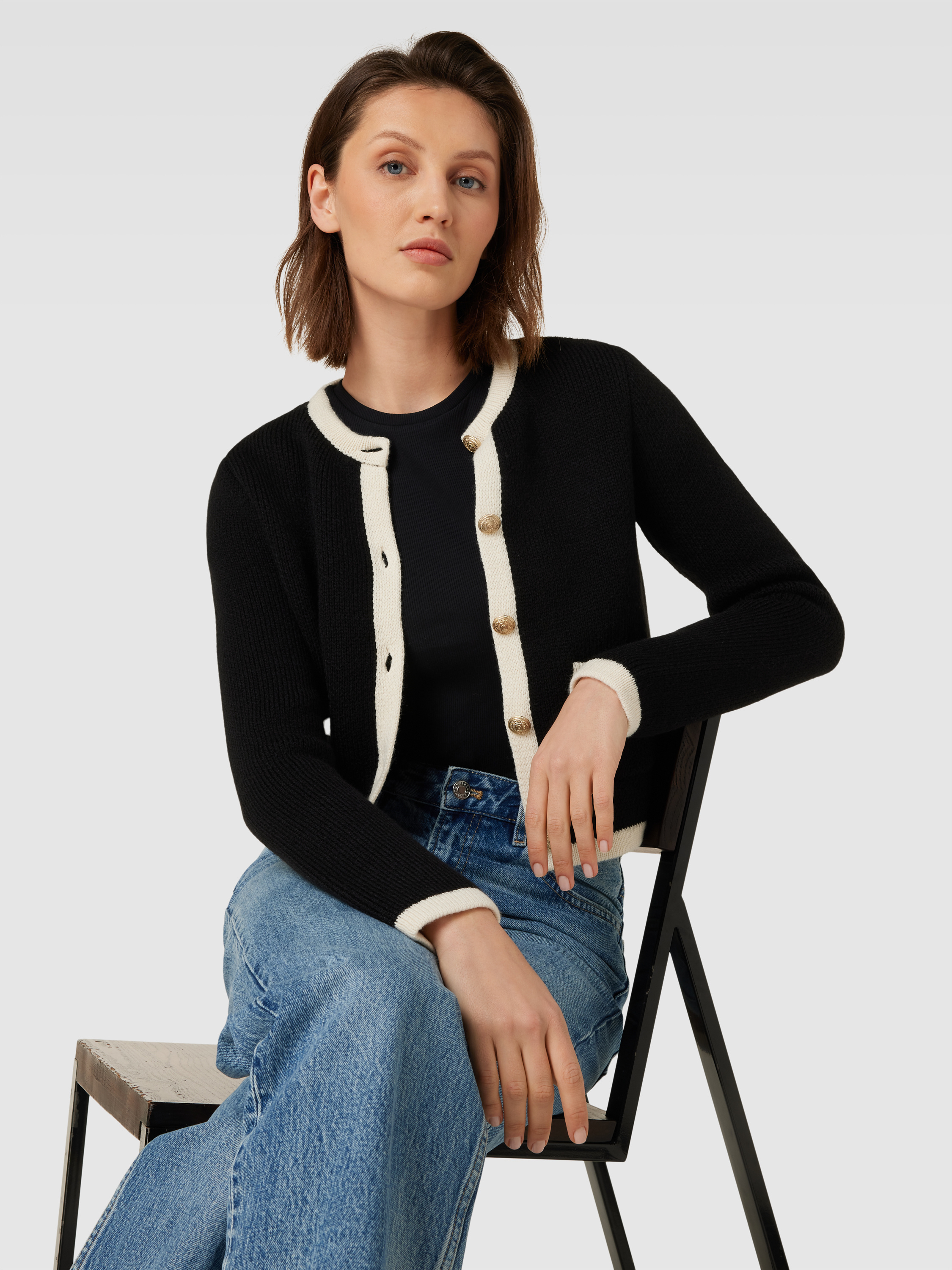 Mango Cardigan mit Kontrasstreifen Modell 'POSH' (black) online kaufen