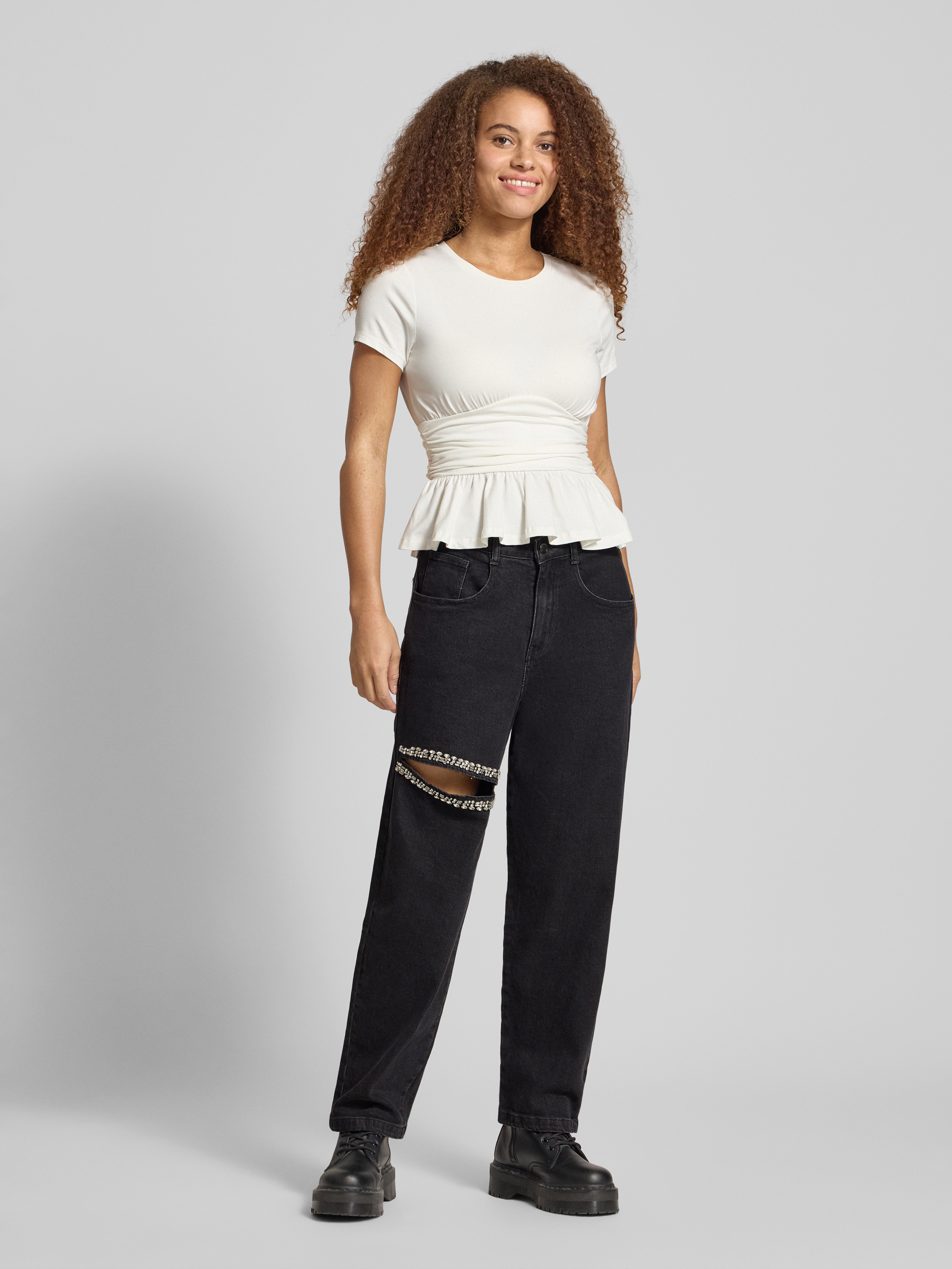 Karo Kauer Jeans met cut-outs en siersteentjes in black online kopen | P&C