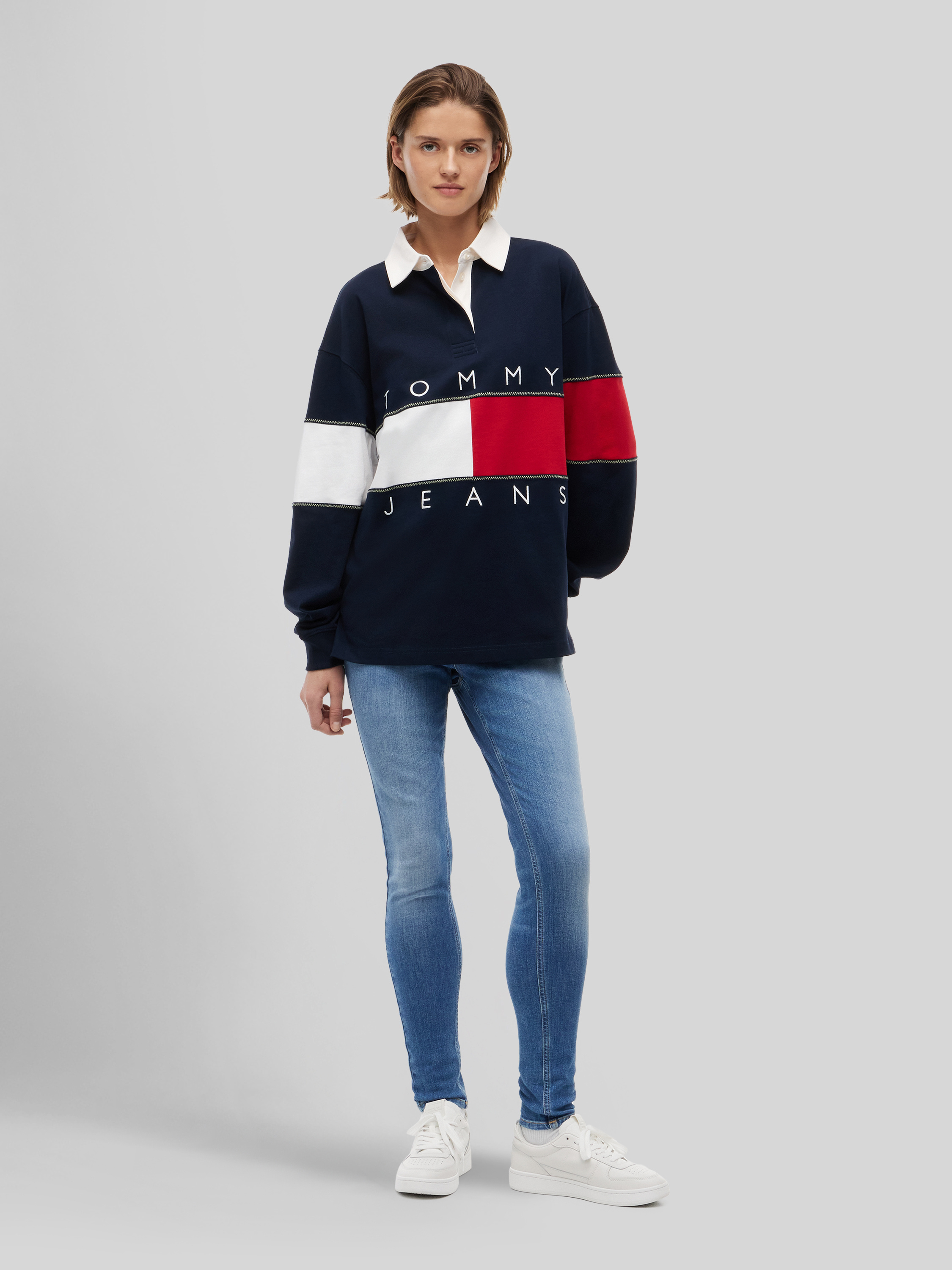 Tommy Jeans Oversize Rugbyshirt aus reiner Baumwolle mit Logo-Print ...