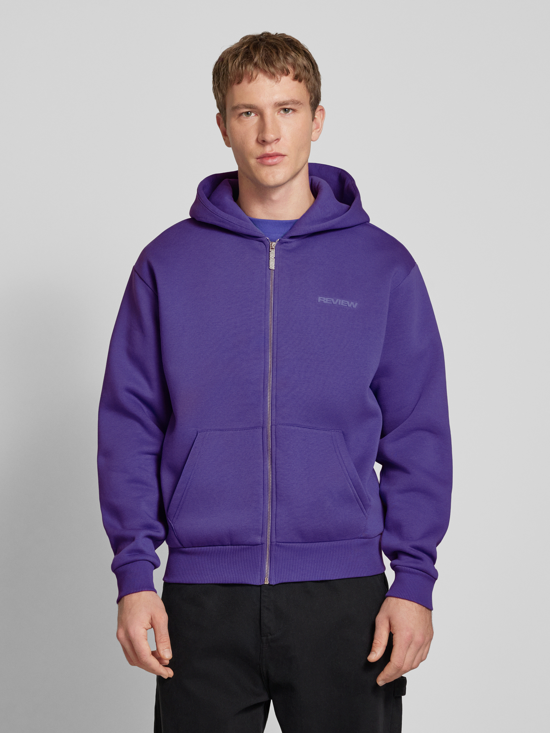 REVIEW Sweatjacke mit Label-Print (purple) online kaufen