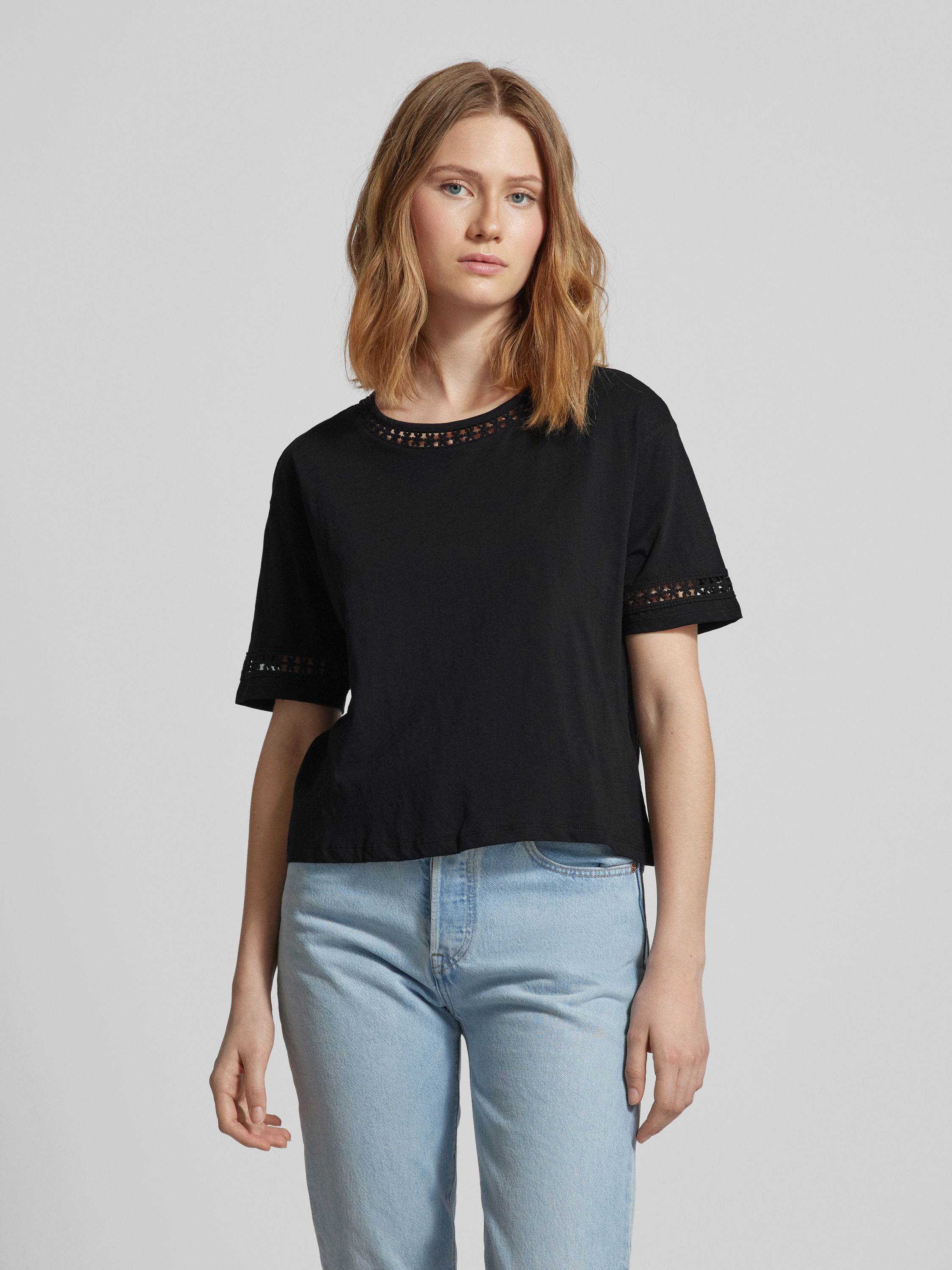 Jake*s Casual T-Shirt mit Häkelspitze (black) online kaufen