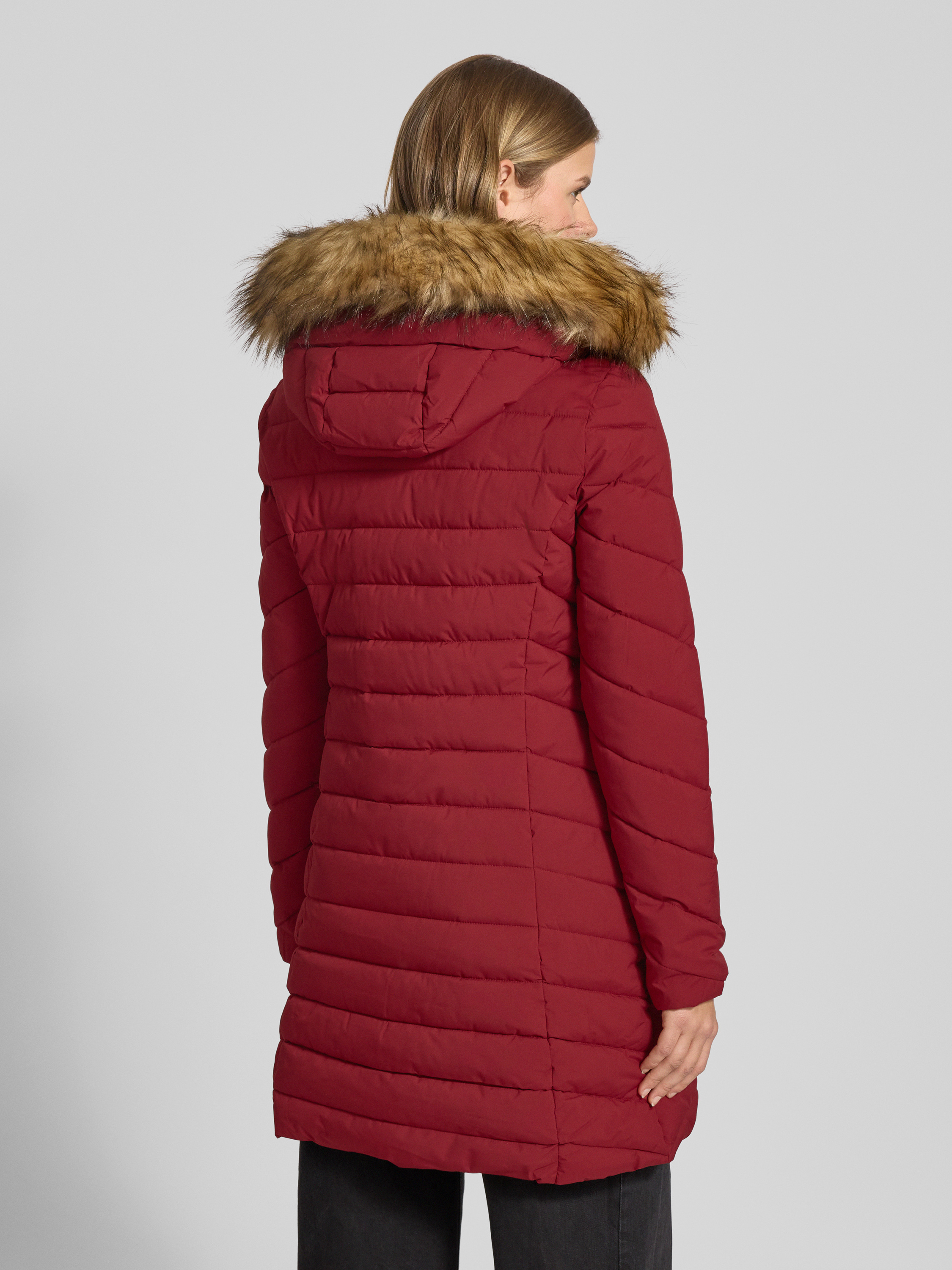 Superdry Regular fit gewatteerde lange jas met imitatiebont, model ...