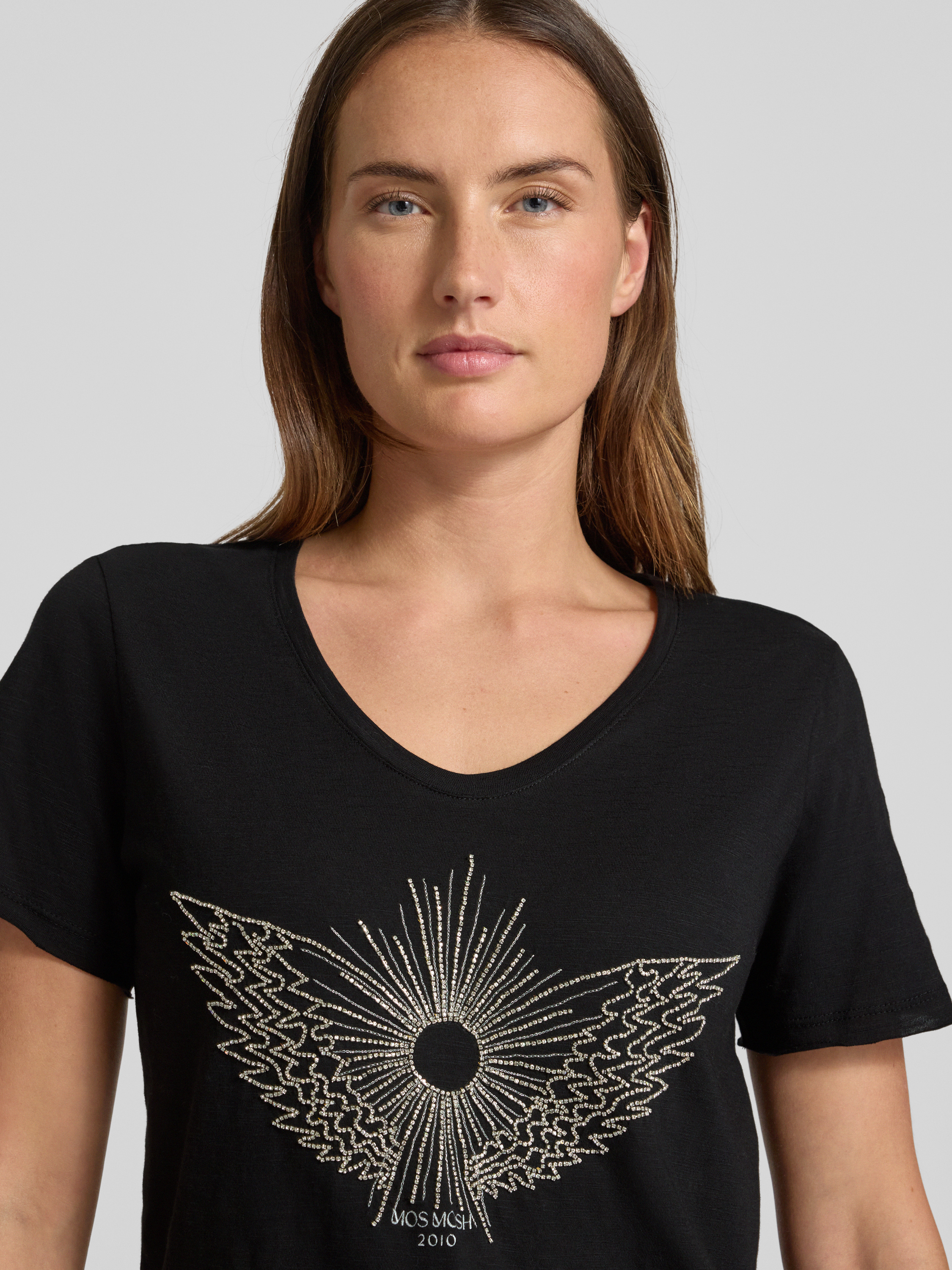 Kup online MOS MOSH T-shirt z detalem z logo model ‘Gethi’ (czarny)