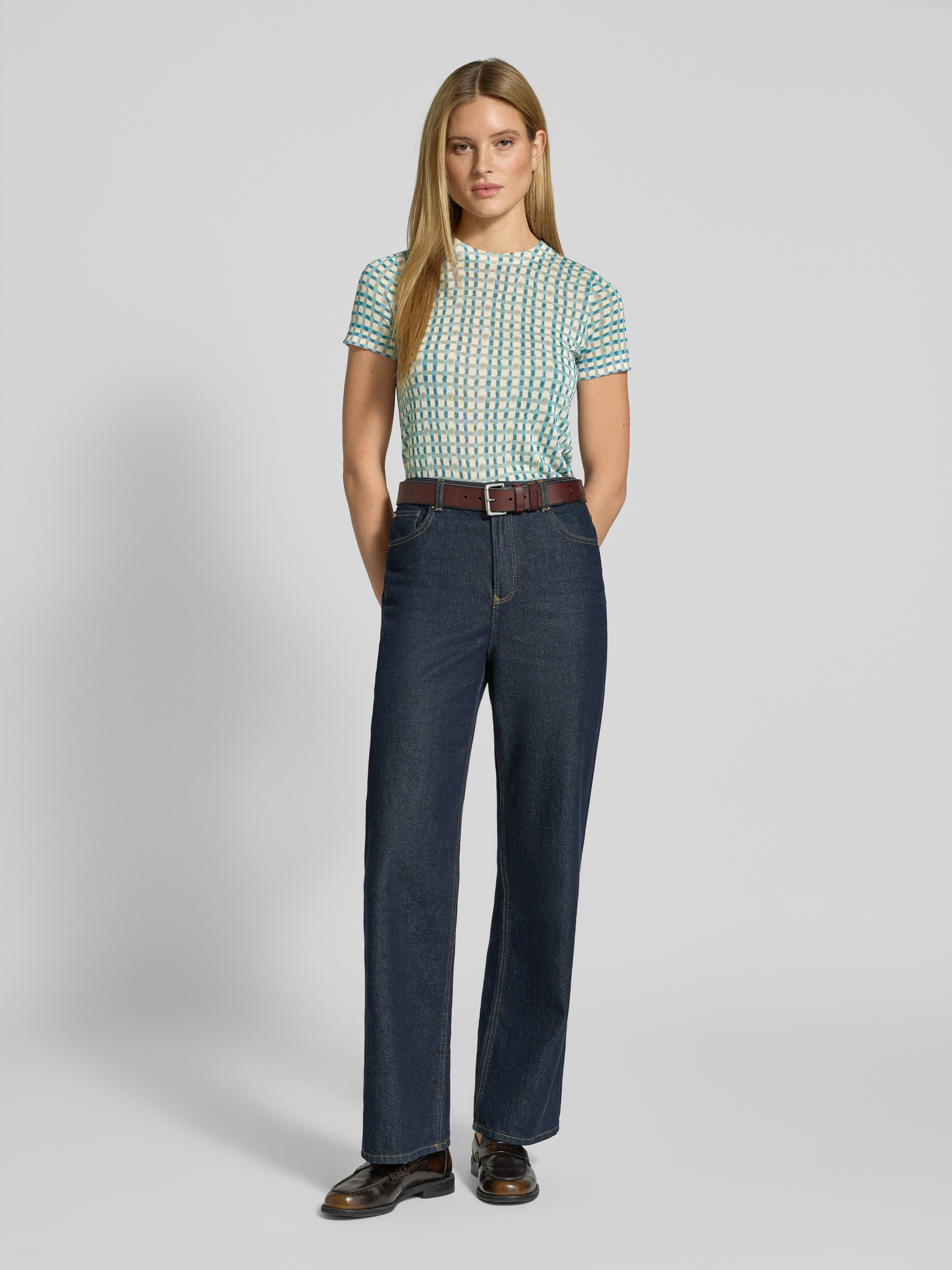 Jake*s Collection Gebreid shirt van viscosemix in all-over look in bleu ...