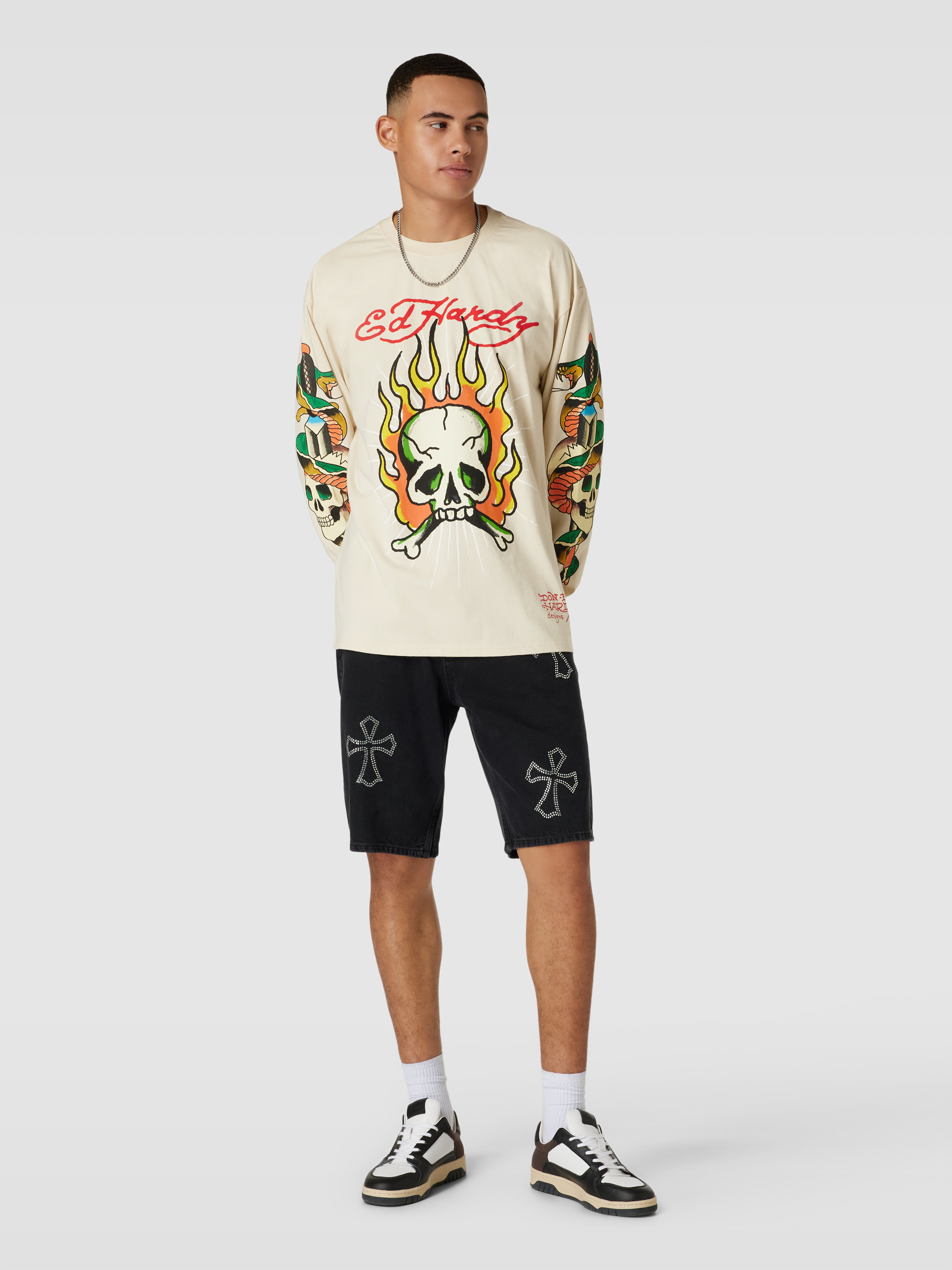 ED HARDY Shirt met lange mouwen en motiefprint in ecru online kopen | P&C