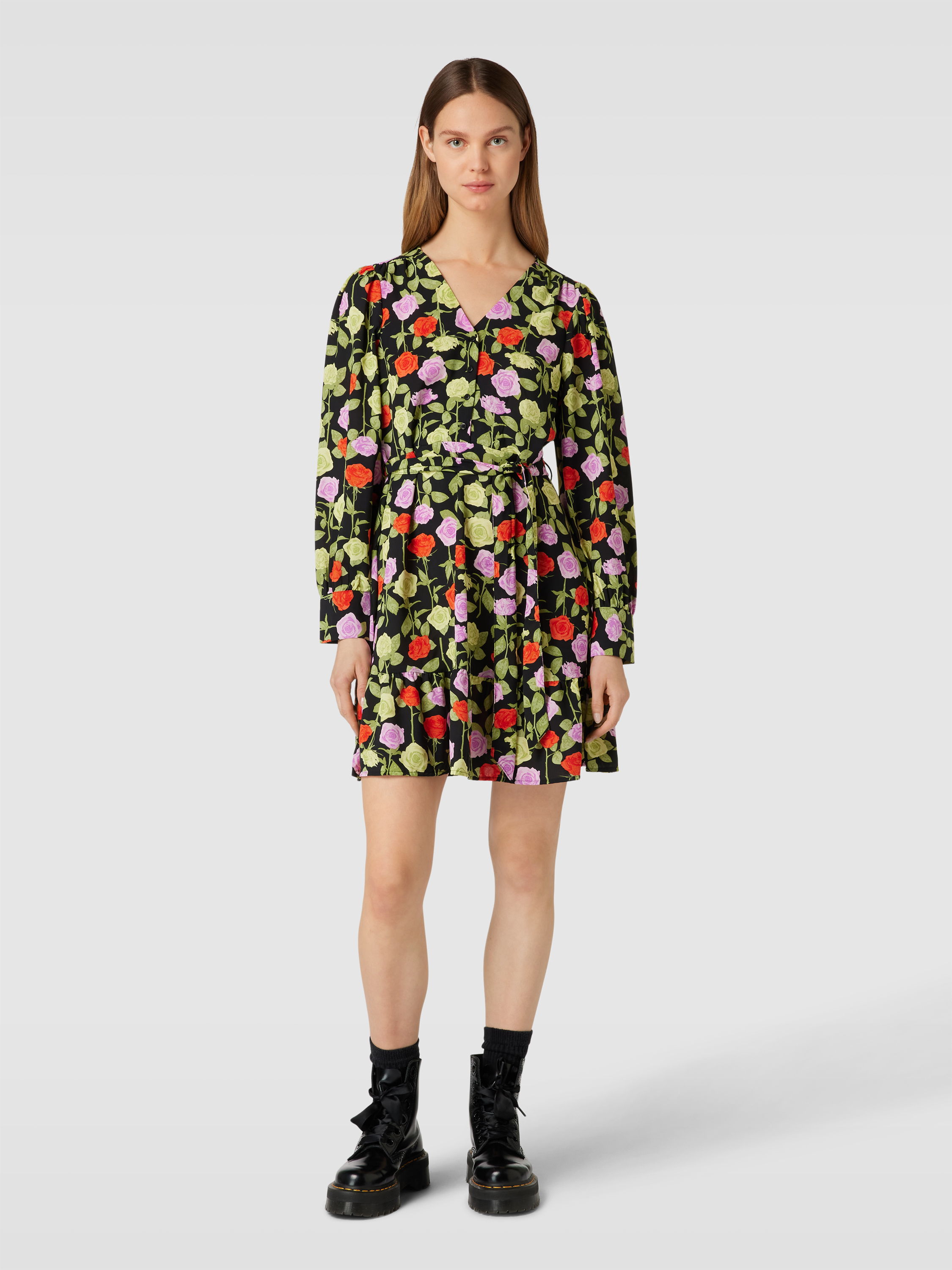 Pieces Knielange jurk met all-over motief, model 'BLOSSOM' in zwart online kopen | P&C