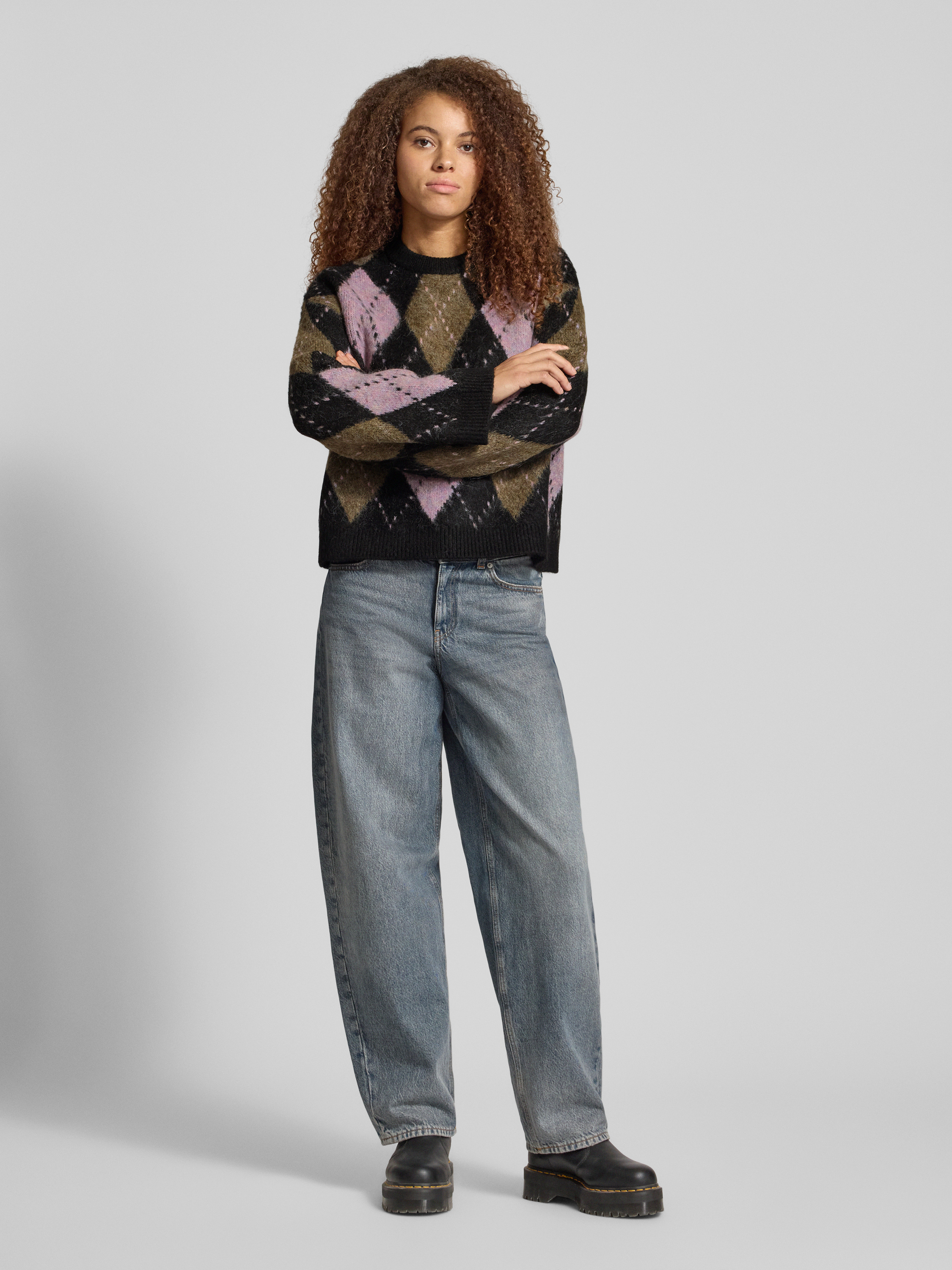 Gina Tricot Gebreide pullover met ronde hals, model 'Argyl' in zwart ...